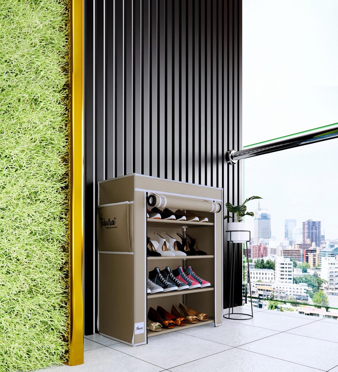 Buy Chevy Fabric Open Shoe Rack in Beige Finish by FABURA Online - Open ...