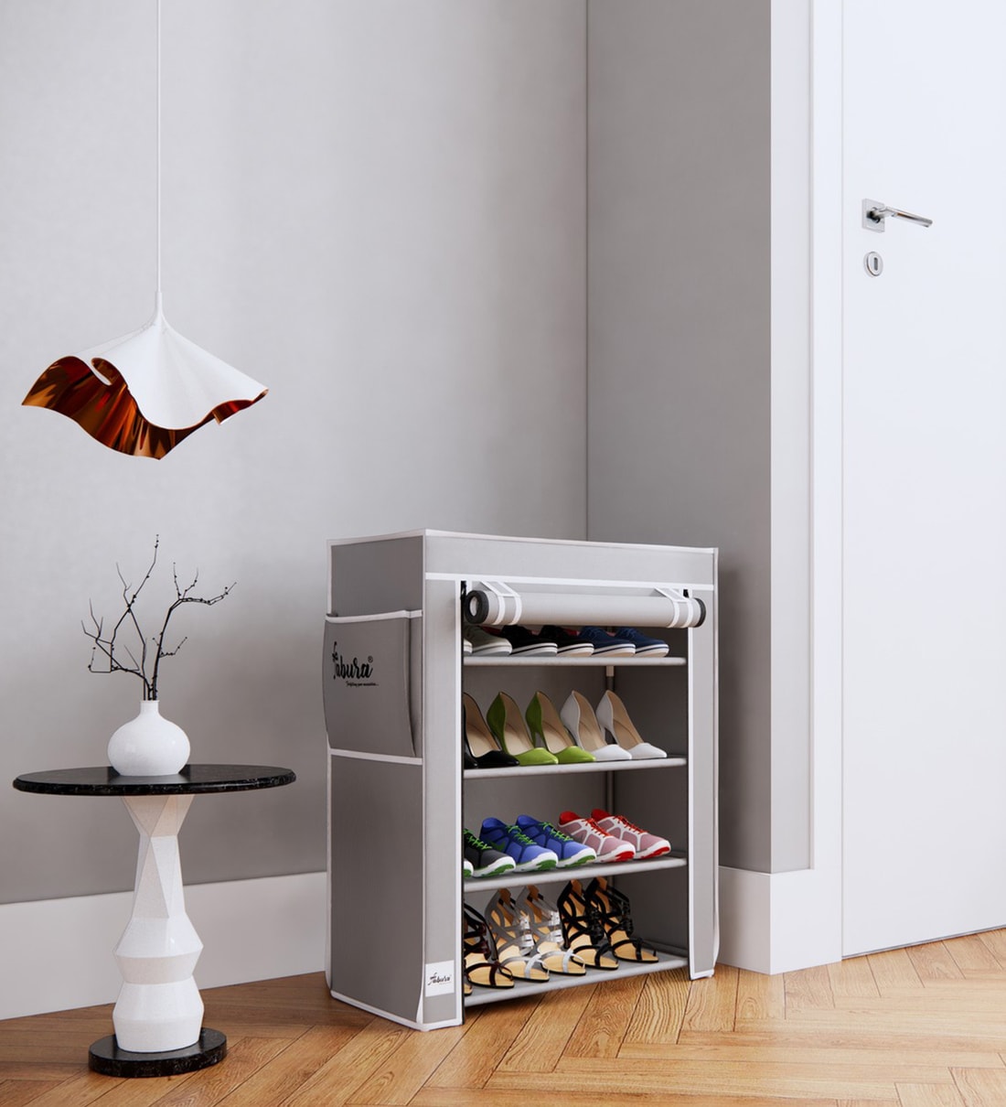 Buy Chevy Fabric Open Shoe Rack in Grey Finish Online - Open Shoe Racks ...