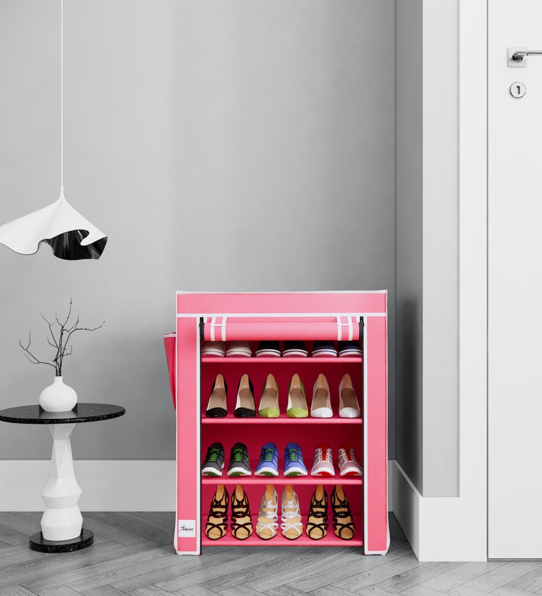 Buy Shoe Rack with 4 Shelves & Cover in Pink Colour at 33% OFF by ...