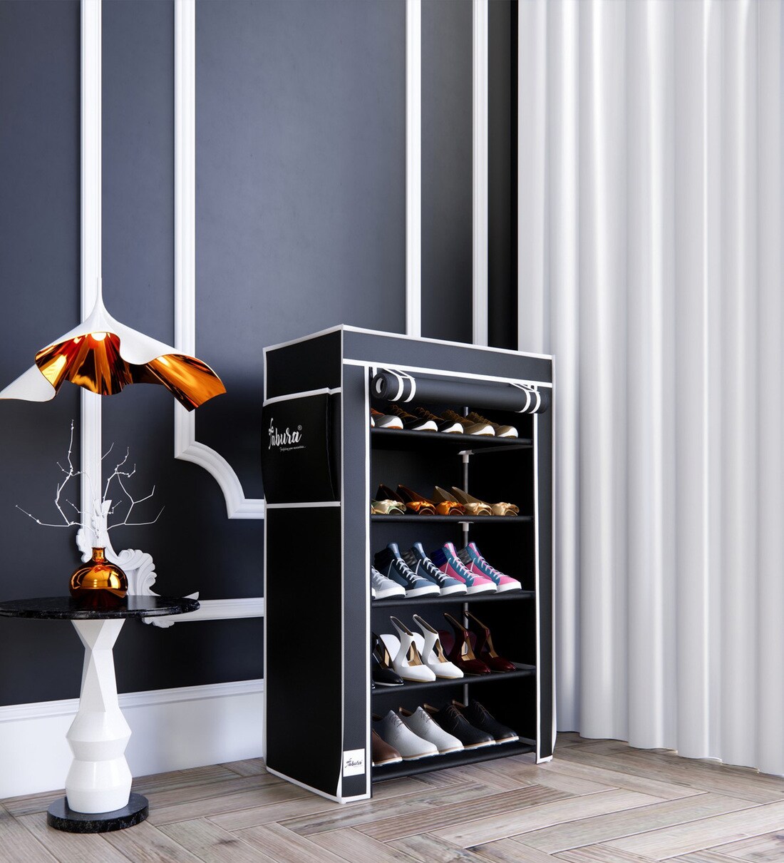 Buy Camaro Fabric Open Shoe Rack in Black Finish by FABURA Online ...