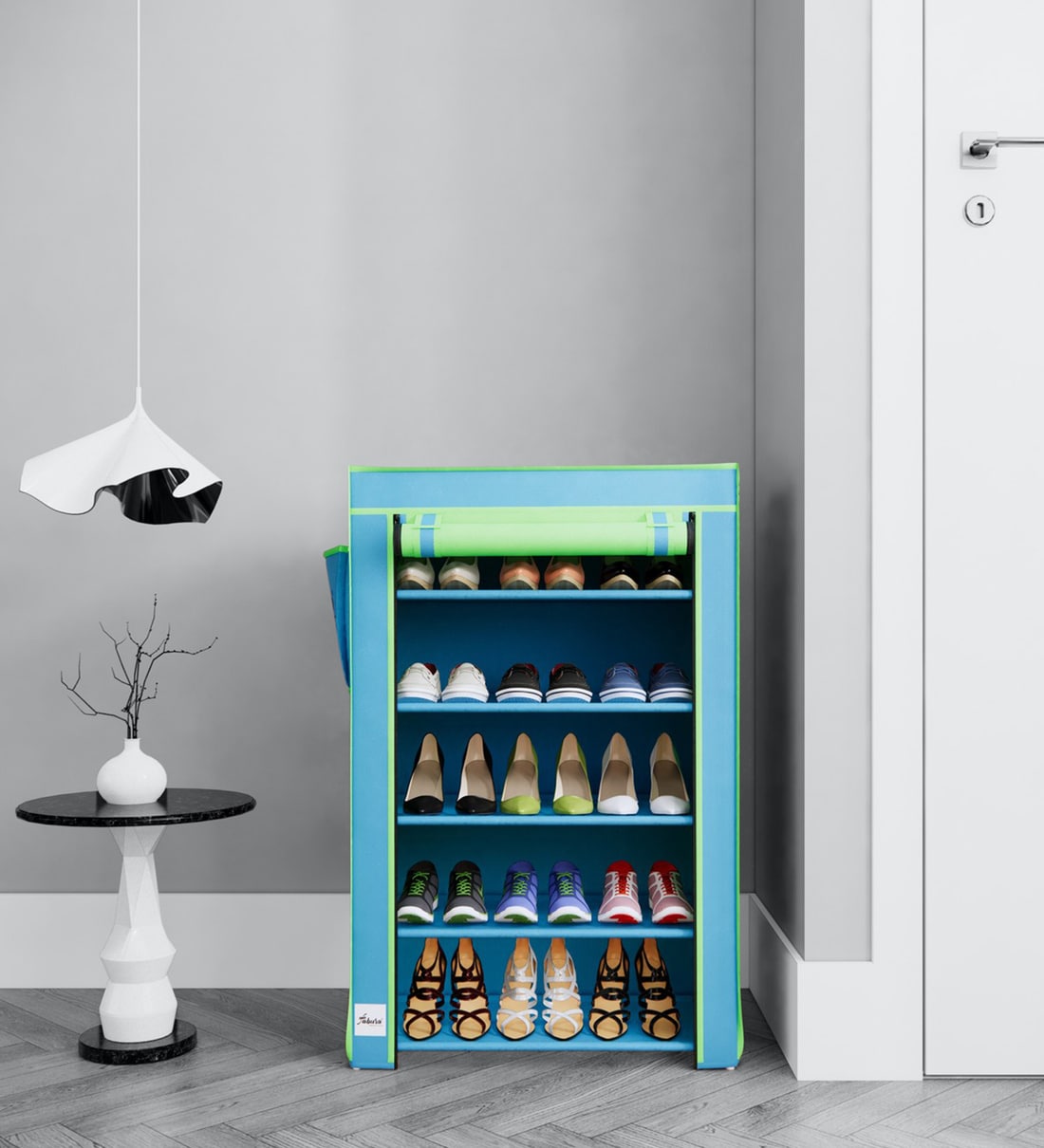 Buy Shoe Rack with 5 Shelves & Cover in Blue & Green Colour at 33% OFF ...