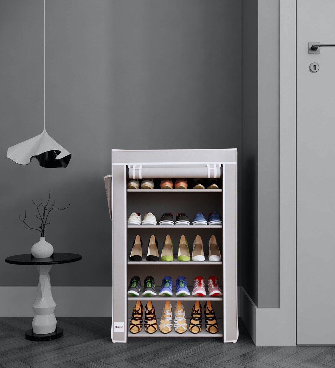 Buy Camaro Fabric Open Shoe Rack in Grey Finish Online - Open Shoe ...
