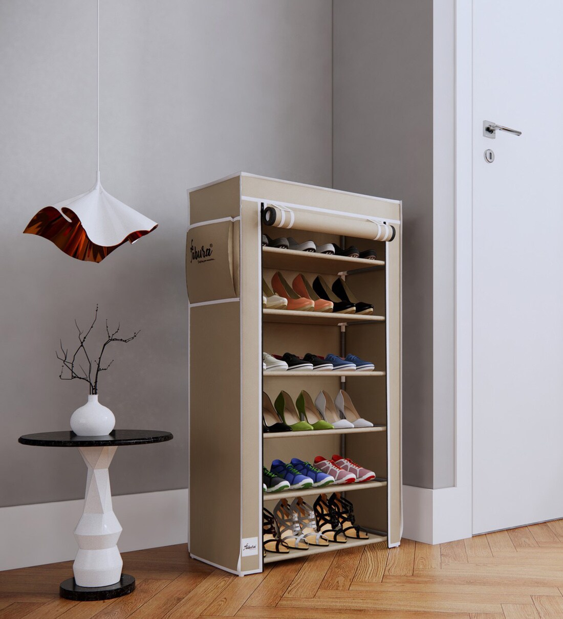 Buy Alpine Fabric Open Shoe Rack in Beige Finish Online - Open Shoe ...