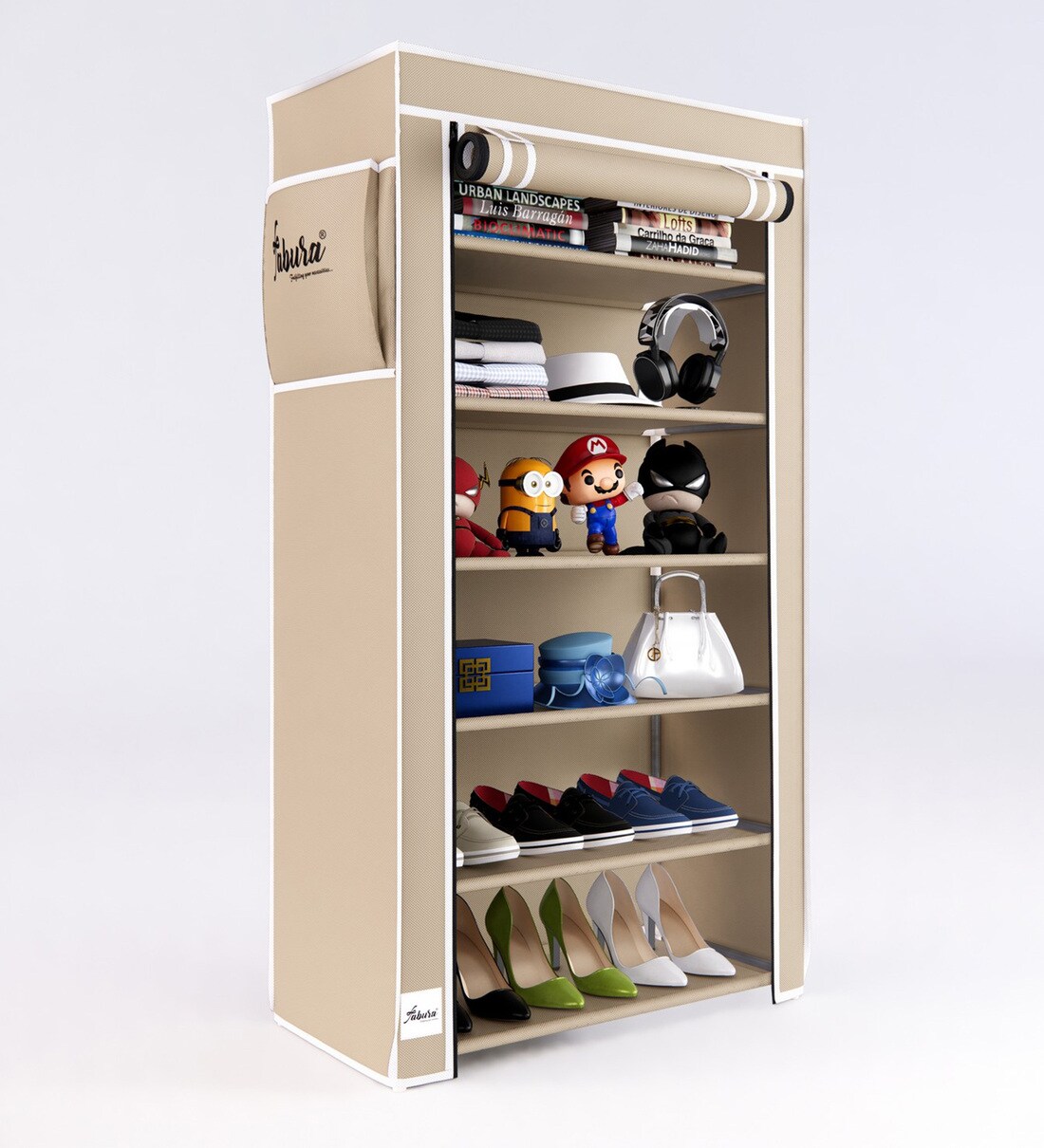Buy Alpine Fabric Open Shoe Rack in Beige Finish Online - Open Shoe ...