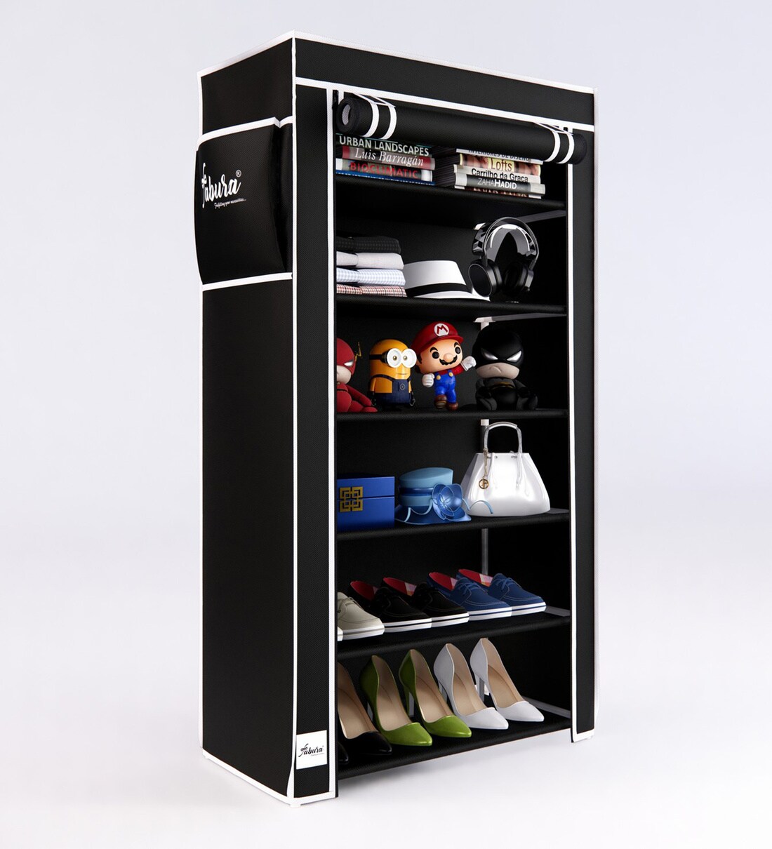 Buy Alpine Fabric Open Shoe Rack in Black Finish by FABURA Online ...