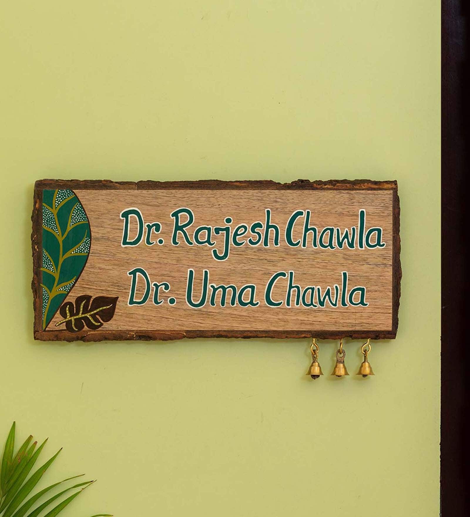 Buy Shades of a Leaf Hand-Painted Customizable Name Plate In Mango Wood ...