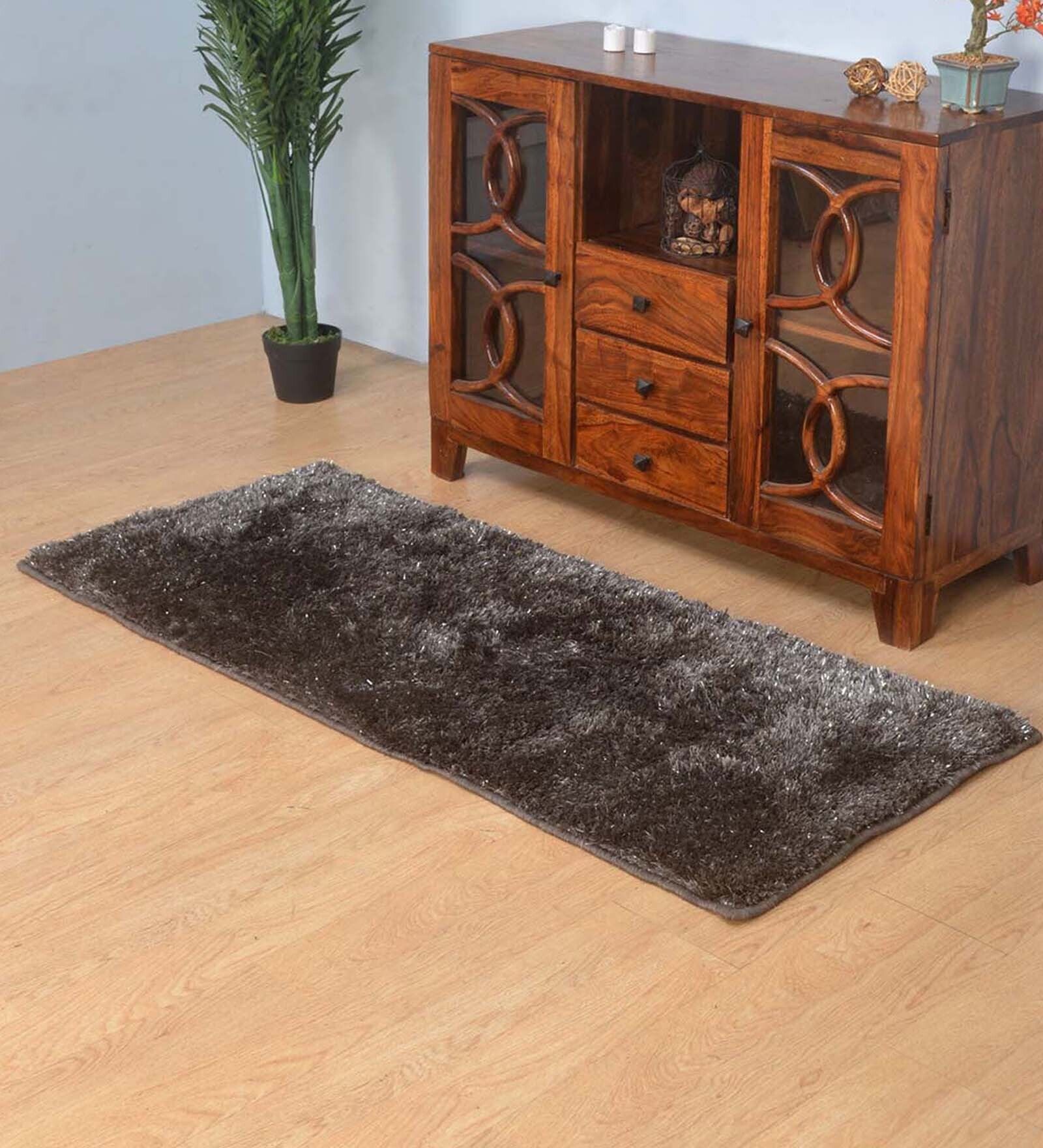 Buy Grey Microfibre 24 x 35 Inches Shaggy Floor Runner by @home at 32% ...