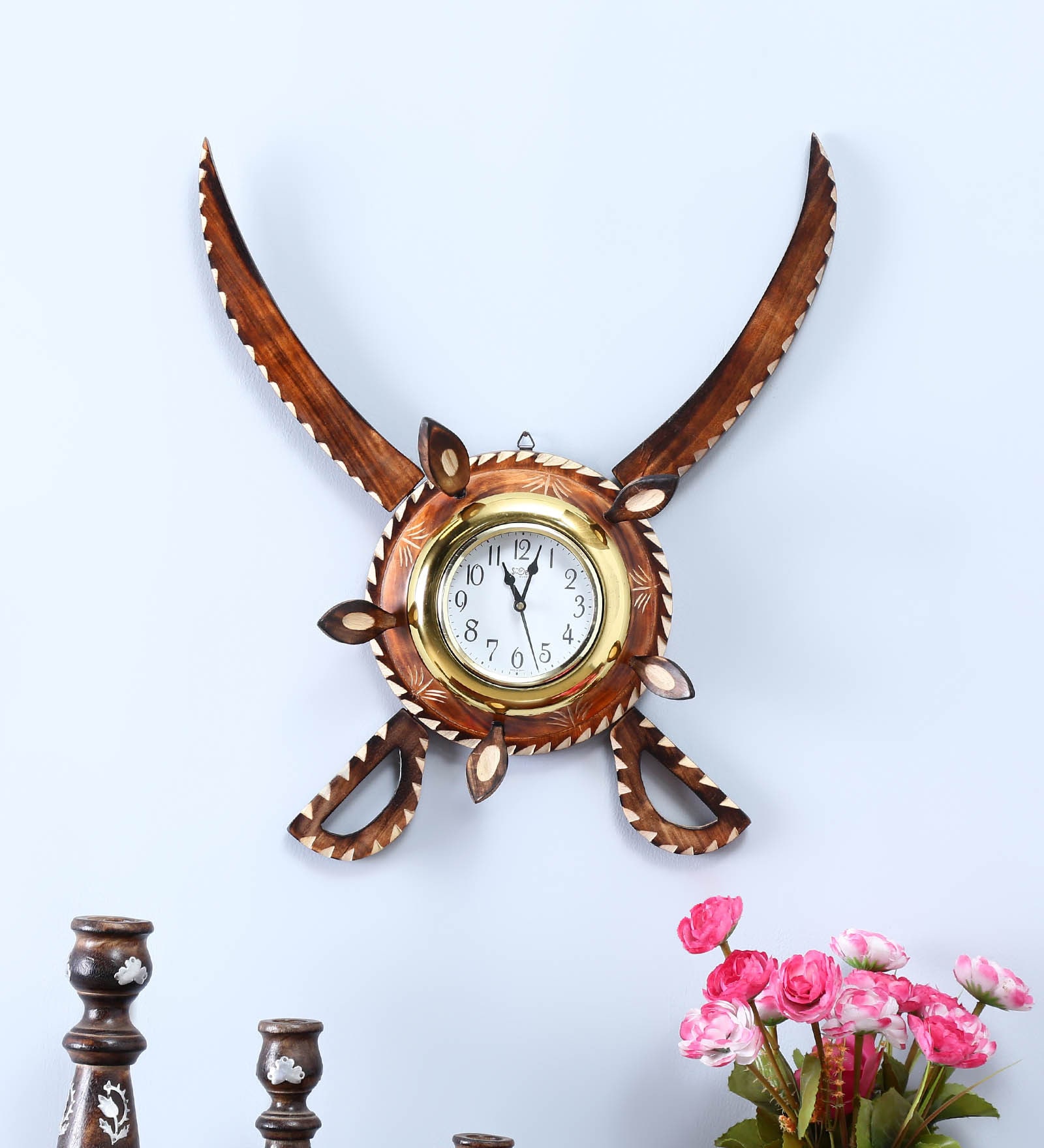 Buy Brown Mango Wood Wall Clock by Shagun Arts Online - Novelty Wall ...