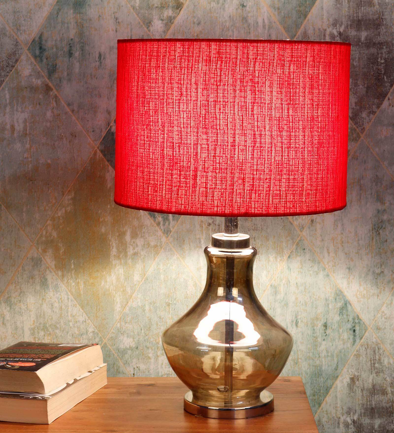 Buy Droplet Red Fabric Shade Night Lamp With Glass Base By Grated ...