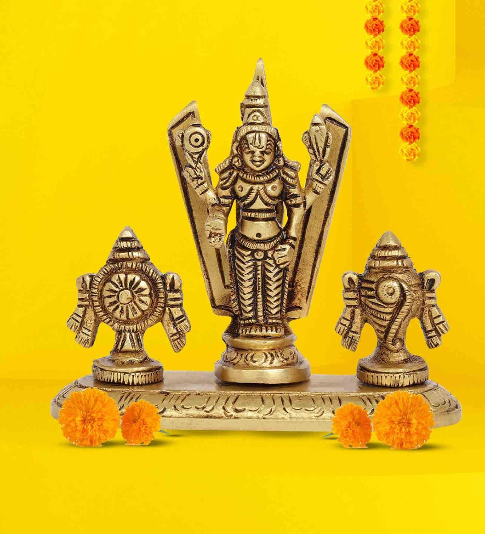 Buy Shankh Chakra Balaji Gold & Yellow Brass Idol at 26% OFF by 10Club ...