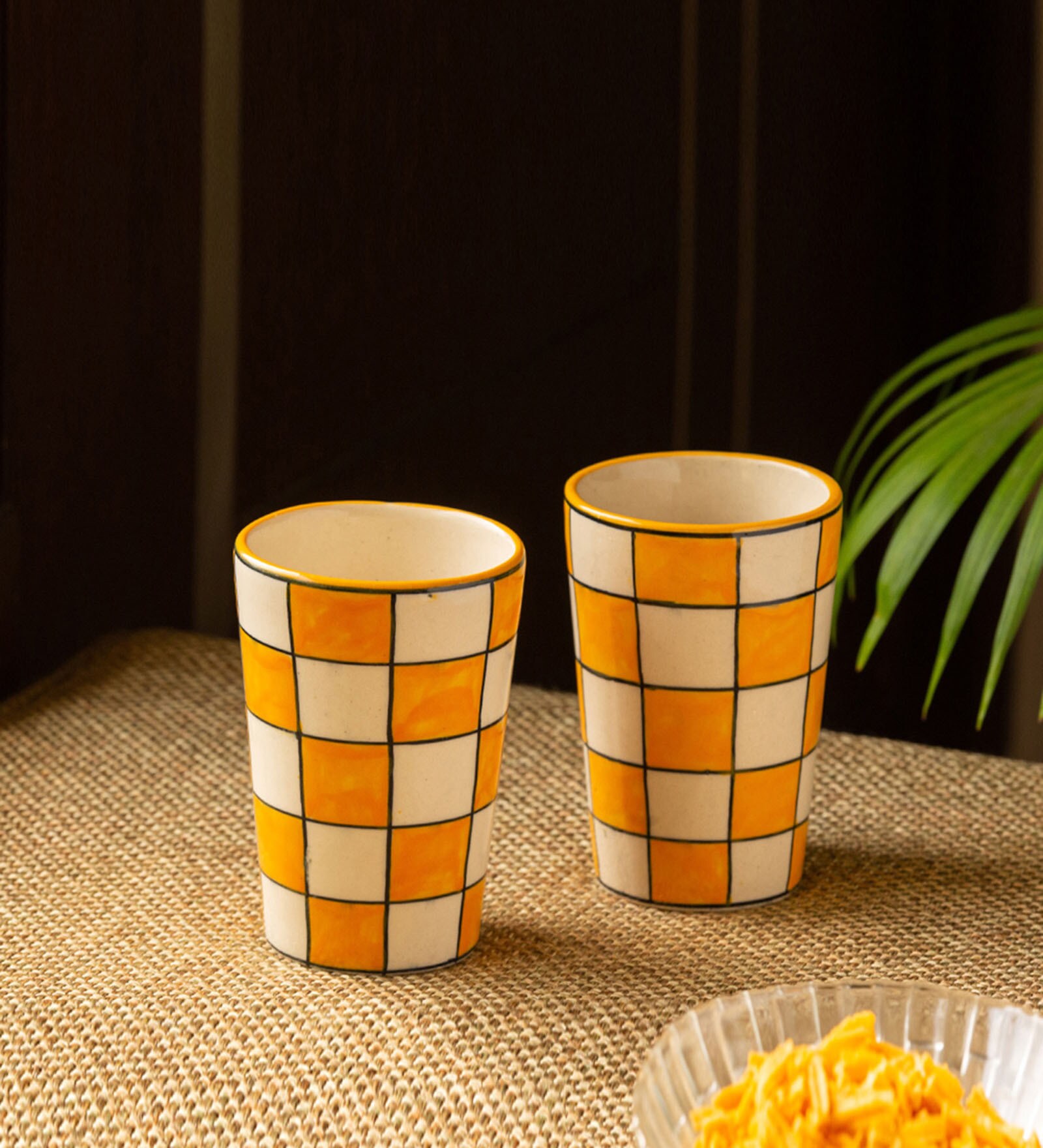 Buy Shatranj Checkered 250ml Yellow & White Ceramic (Set of 2) Everyday Glass at 46% OFF by ...