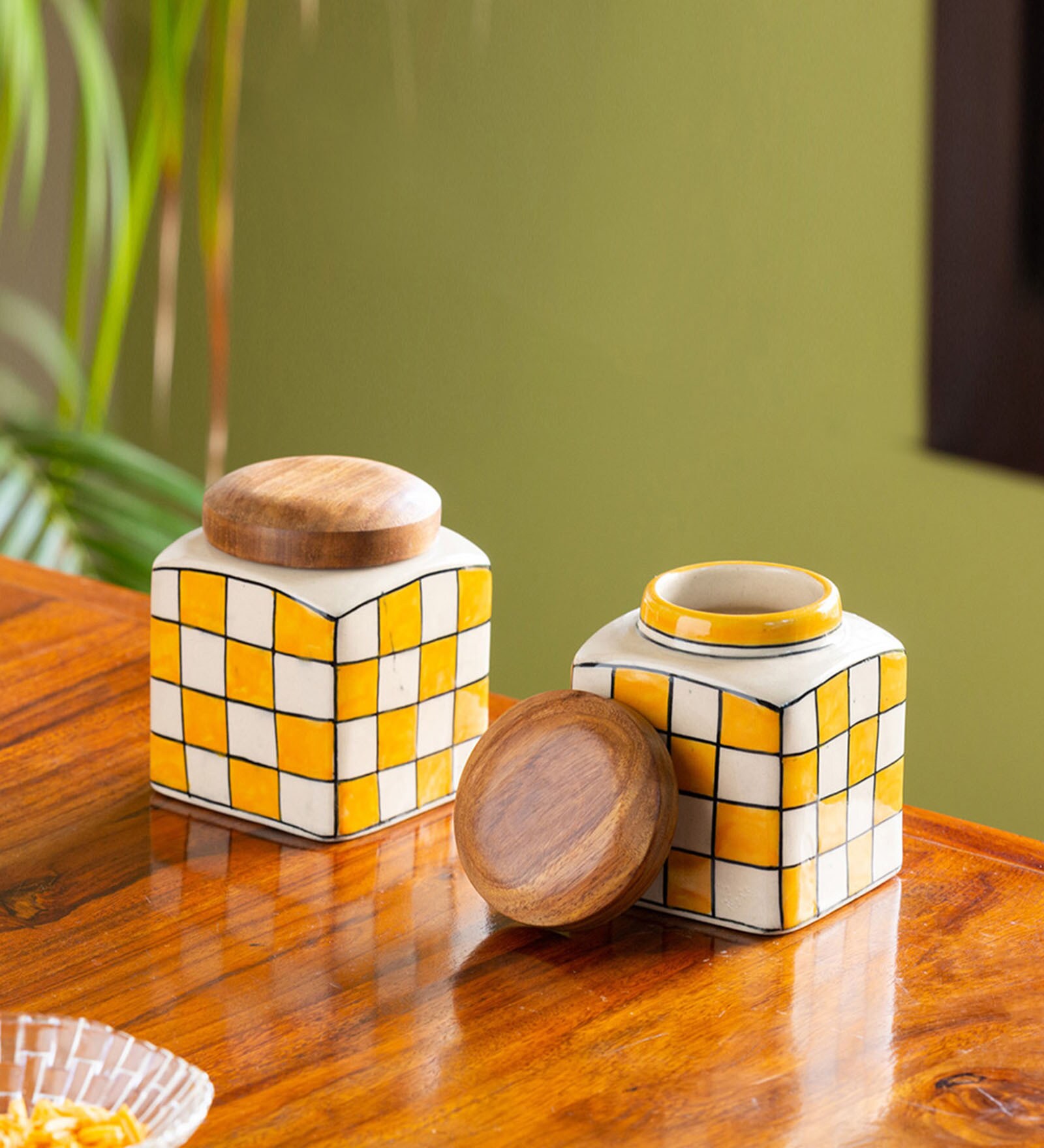 Buy Shatranj Checkered 480ml (Set of 2) Airtight Ceramic Multi-Purpose ...