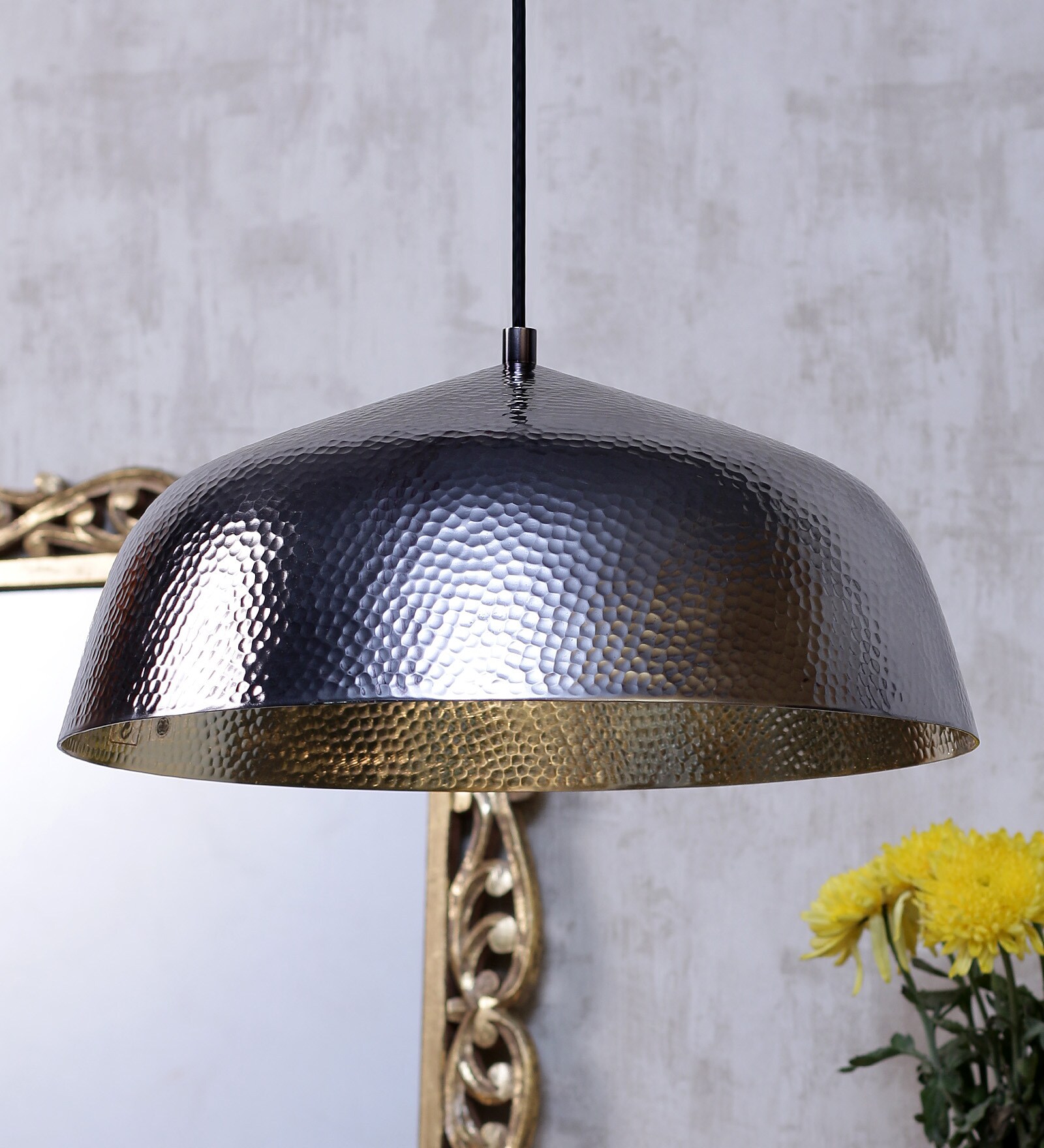 Buy Shaz Living Lyon Silver Aluminum Hammered Pendant Lamp Online ...