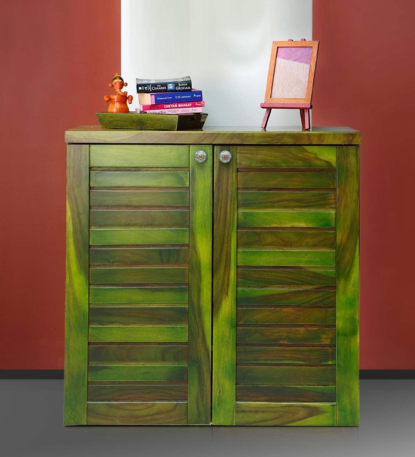Buy Shoe Rack in Olive Green Colour by Furnicheer Online - Solid Wood ...