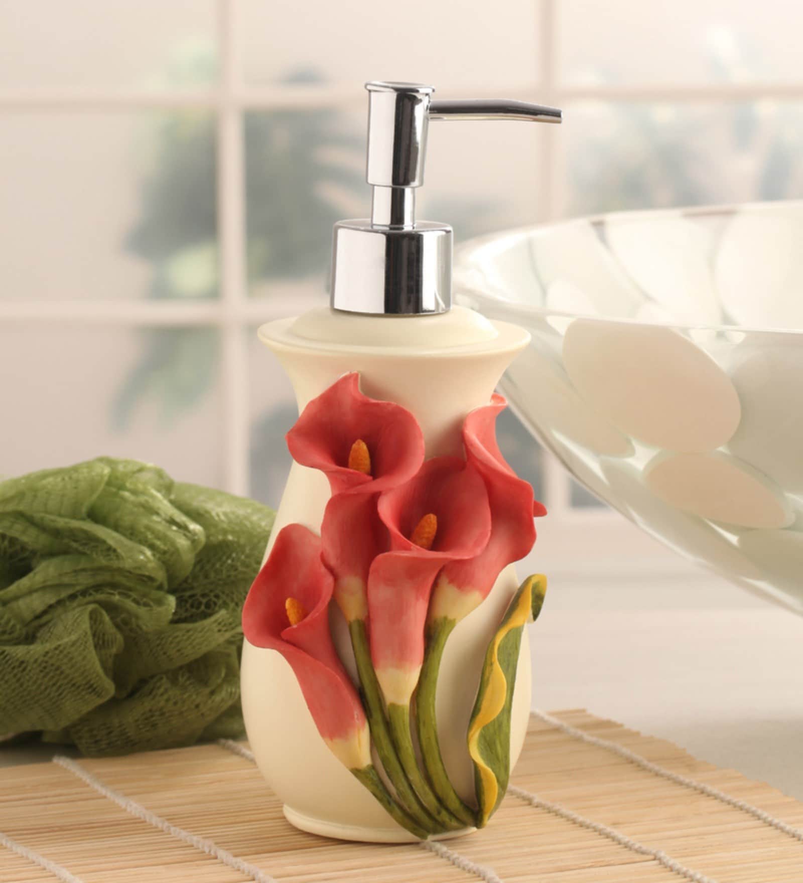 Buy White Floral Polyresin Counter Top Liquid Soap Dispenser at 8% OFF ...