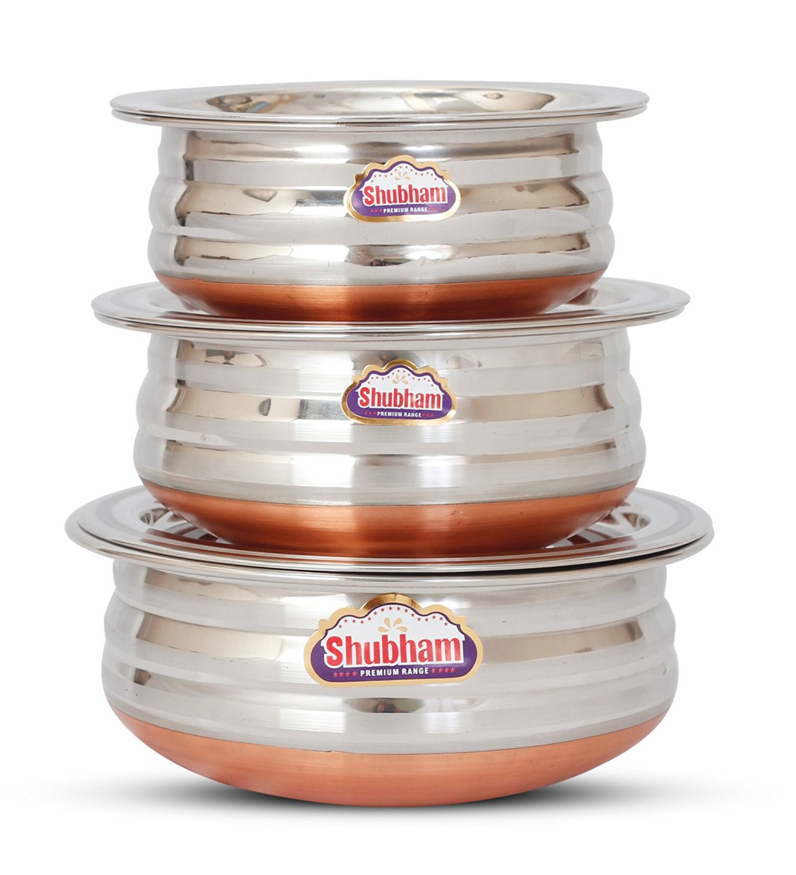 Buy Copper Bottom Stainless Steel Container Urli with Lid - Set of 3 by ...