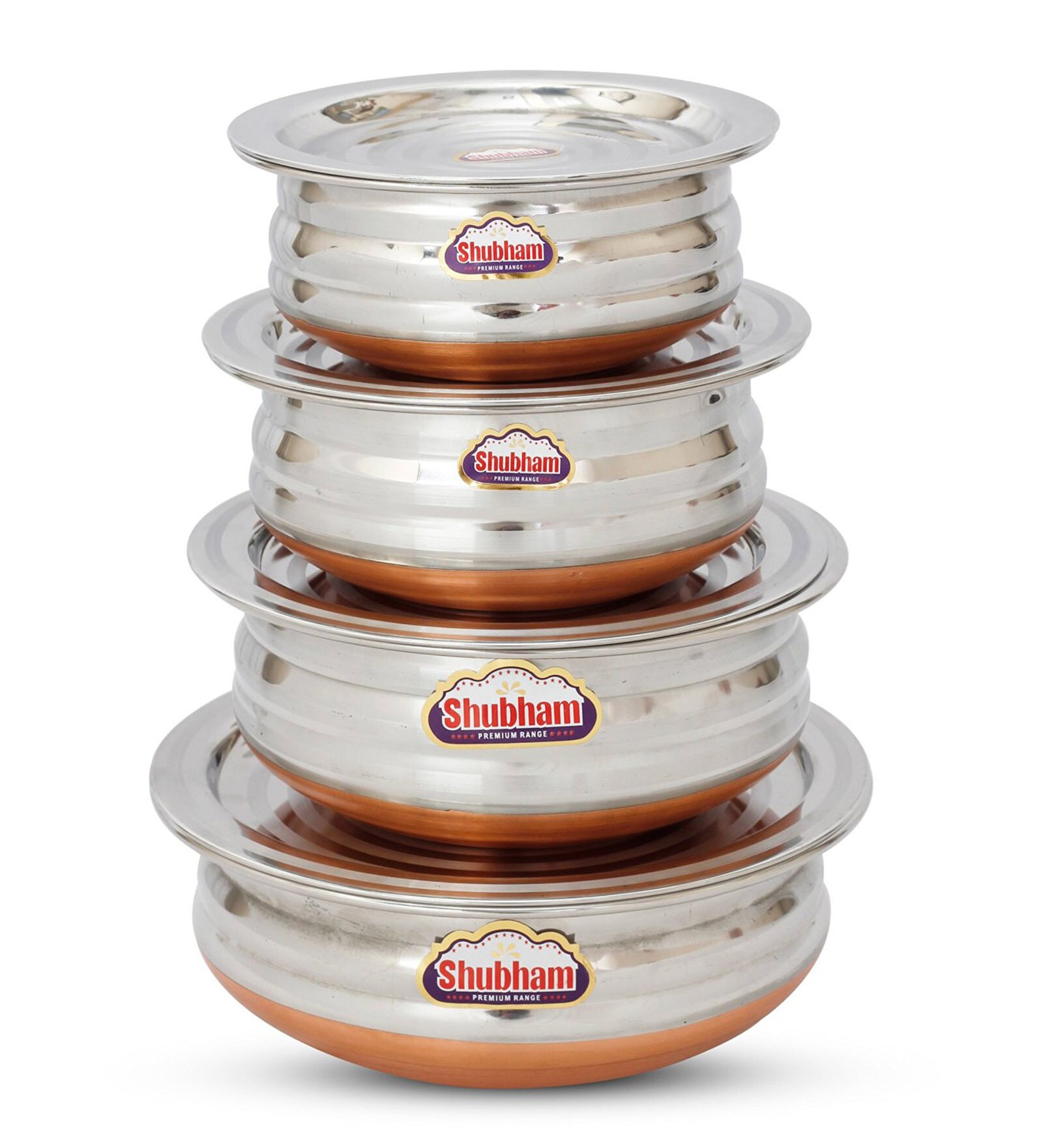 Buy Copper Bottom Stainless Steel Container Urli with Lid - Set of 4 by ...