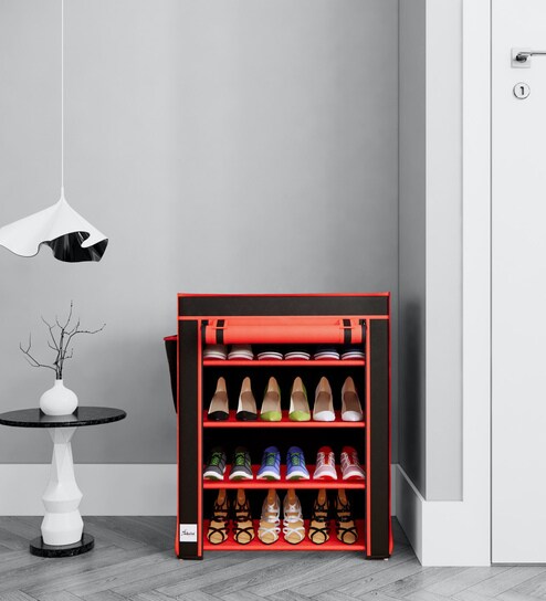 Buy Chevy Fabric Open Shoe Rack in Red & Black Finish Online - Open ...