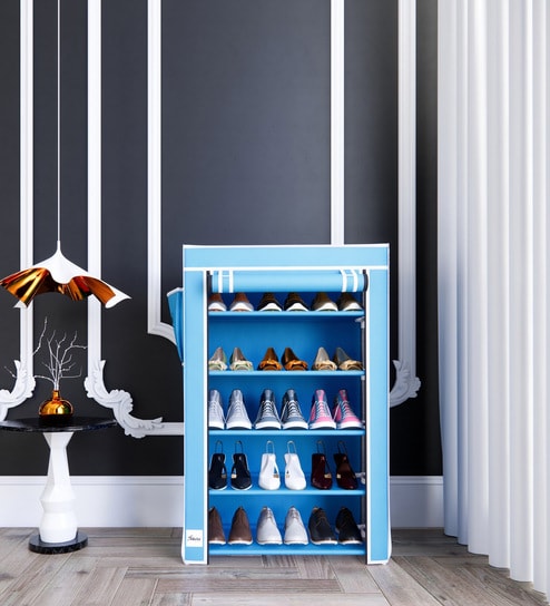 Buy Shoe Rack with 5 Shelves & Cover in Blue & Green Colour at 60% OFF ...