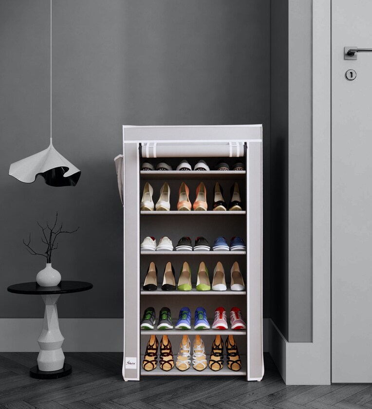 Buy Alpine Fabric Open Shoe Rack in Grey Finish by FABURA Online - Open ...