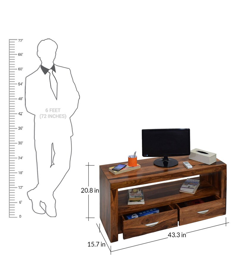 Buy Sheesham Wood TV Unit in Natural Teak Finish by TimberTaste Online ...