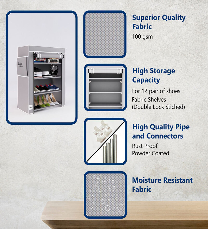 Buy Chevy Fabric Open Shoe Rack in Grey Finish Online - Open Shoe Racks ...