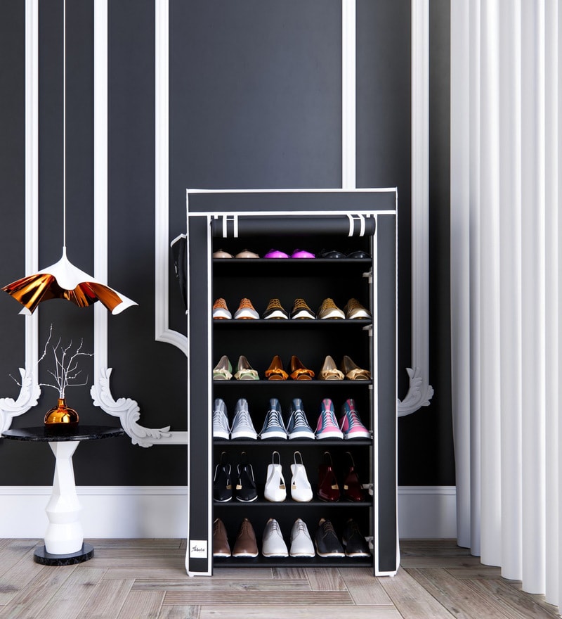 Buy Alpine Fabric Open Shoe Rack in Black Finish by FABURA Online ...