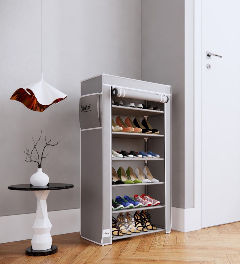 Buy Alpine Fabric Open Shoe Rack in Grey Finish by FABURA Online - Open ...