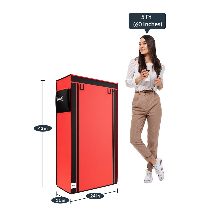 Buy Alpine Fabric Open Shoe Rack in Red & Black Finish by FABURA Online ...