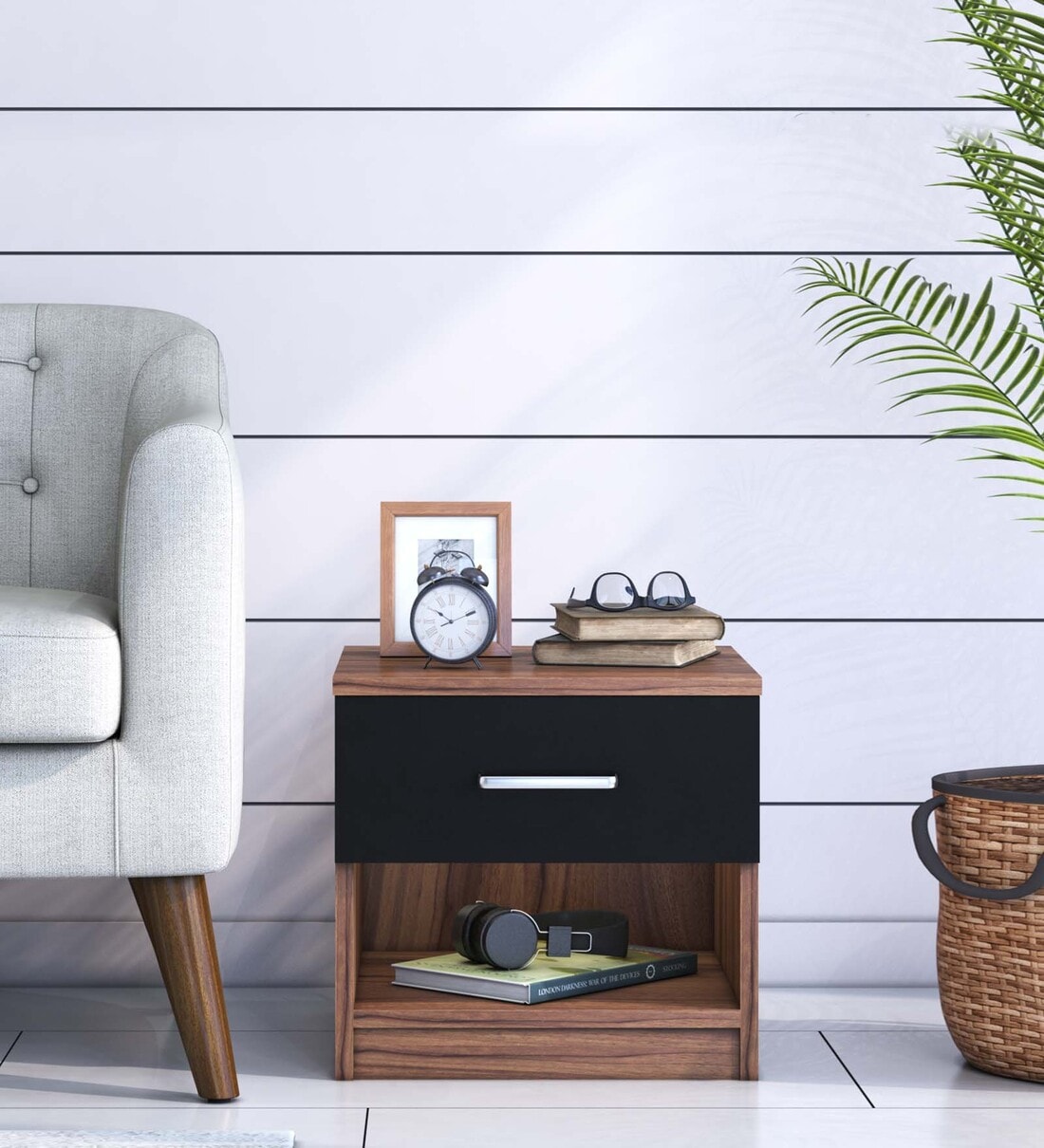Buy Kei Bedside Table in Asian Walnut & Black Finish With Drawer at 25% ...