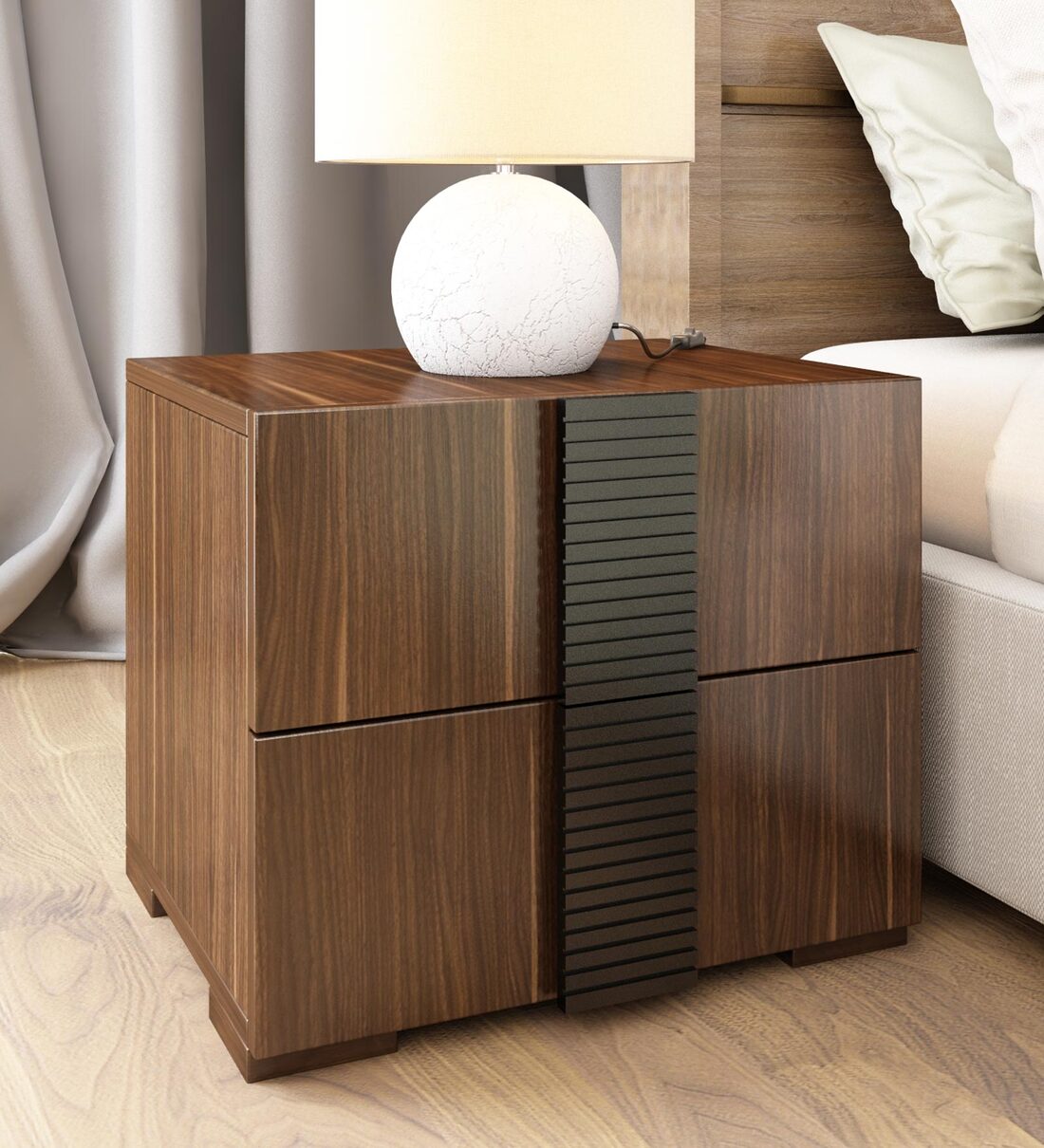 Buy Rio Bedside Table in Cairo Walnut & Black Finish with Drawers at 25 ...