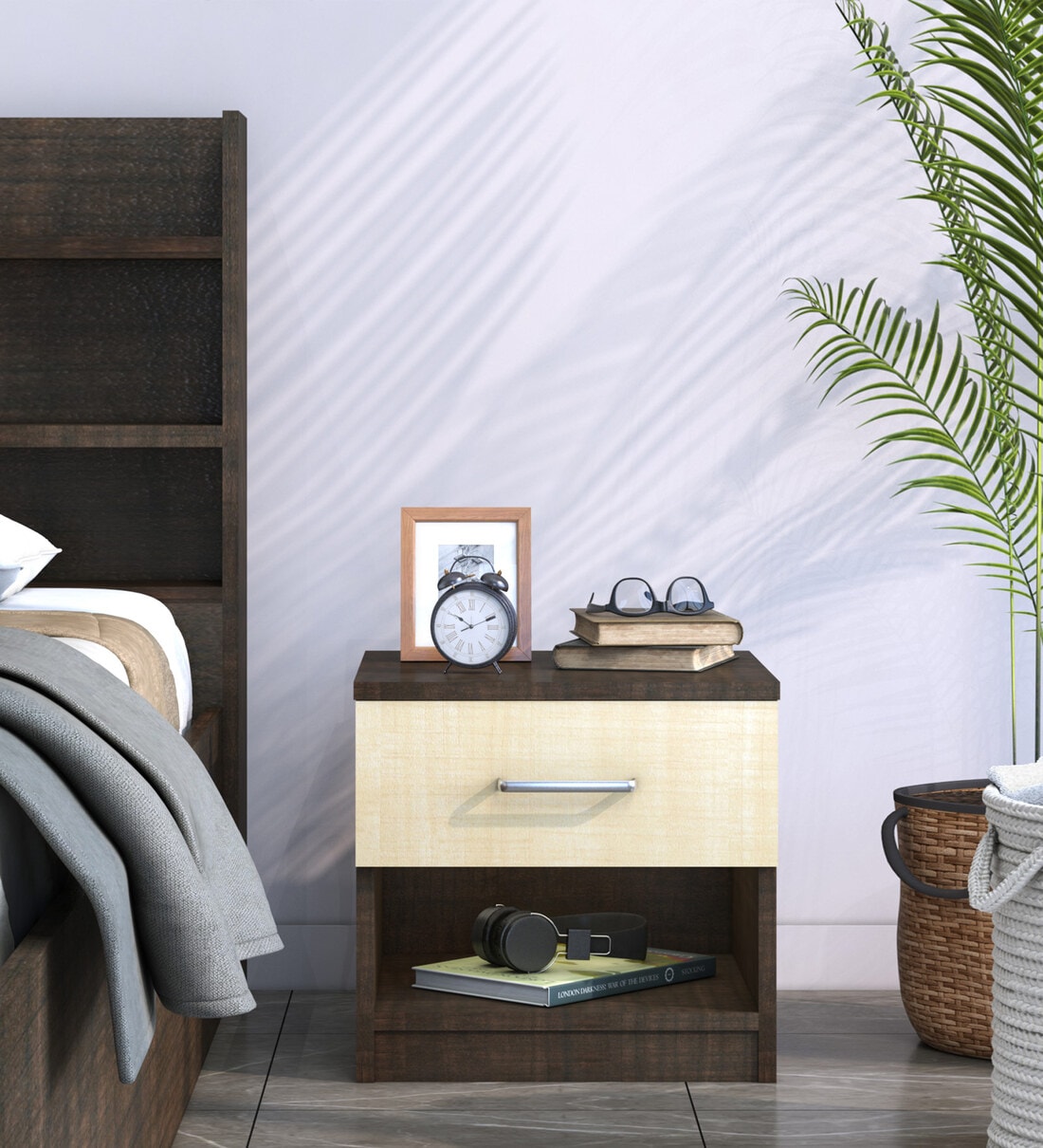 Buy Kei Bedside Table in Choco Dark & Choco Light Finish With Drawer at ...