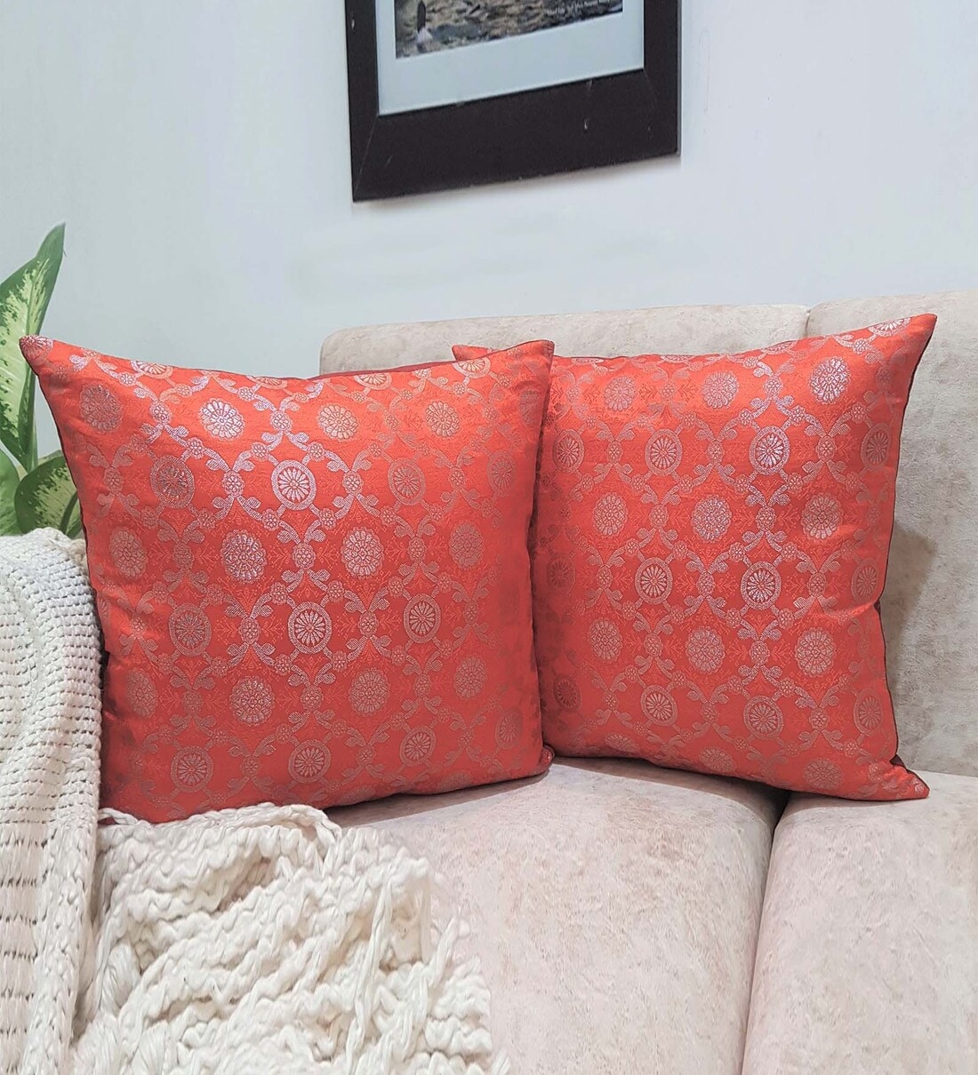 Buy Orange Traditional Silk 16 x 16 Inches Cushion Covers (Pack of 2 ...