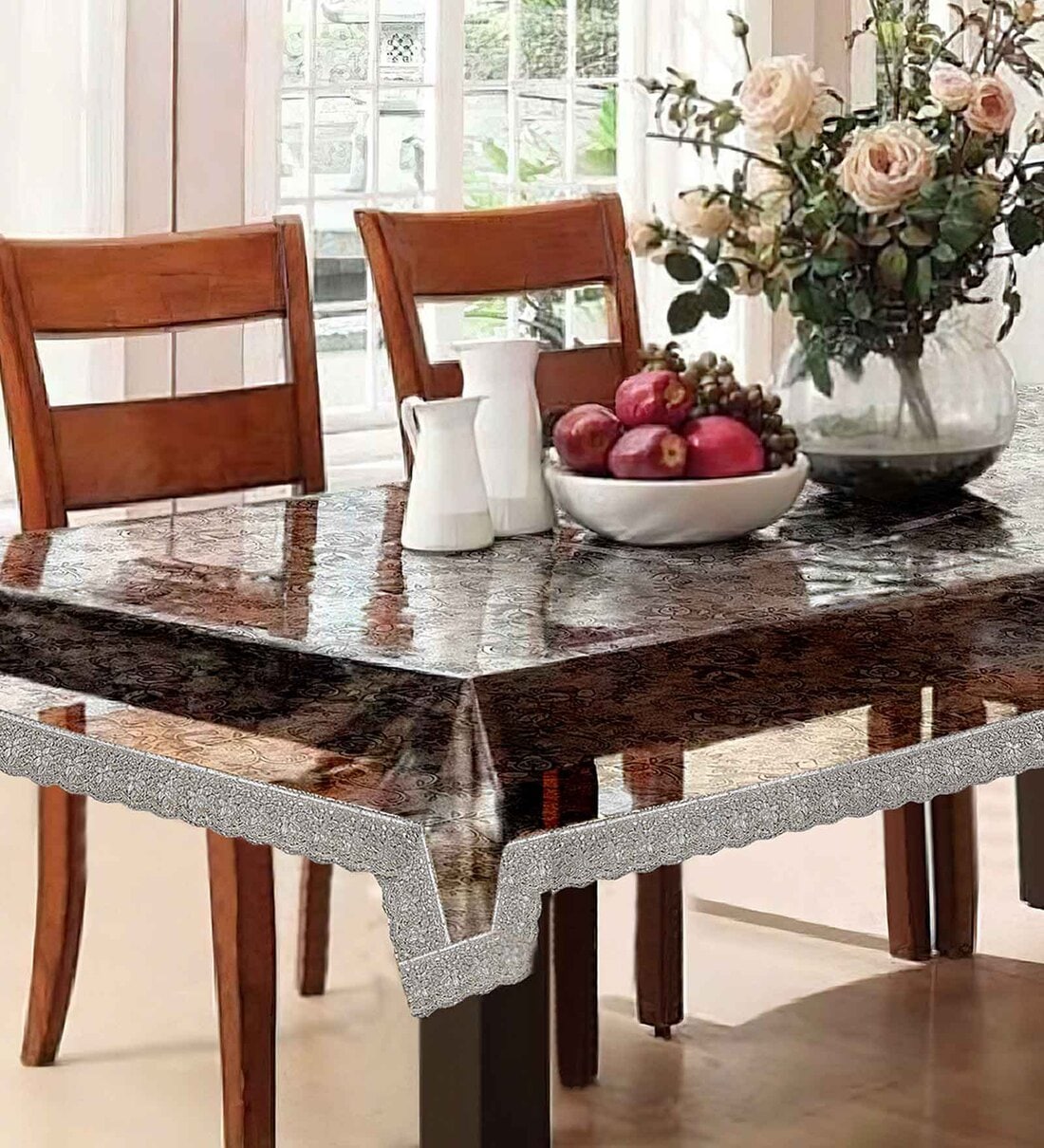Buy Silver Abstract 1 Pc PVC 6 Seater Embellished Dining Table Cover at 67% OFF by Cortina ...