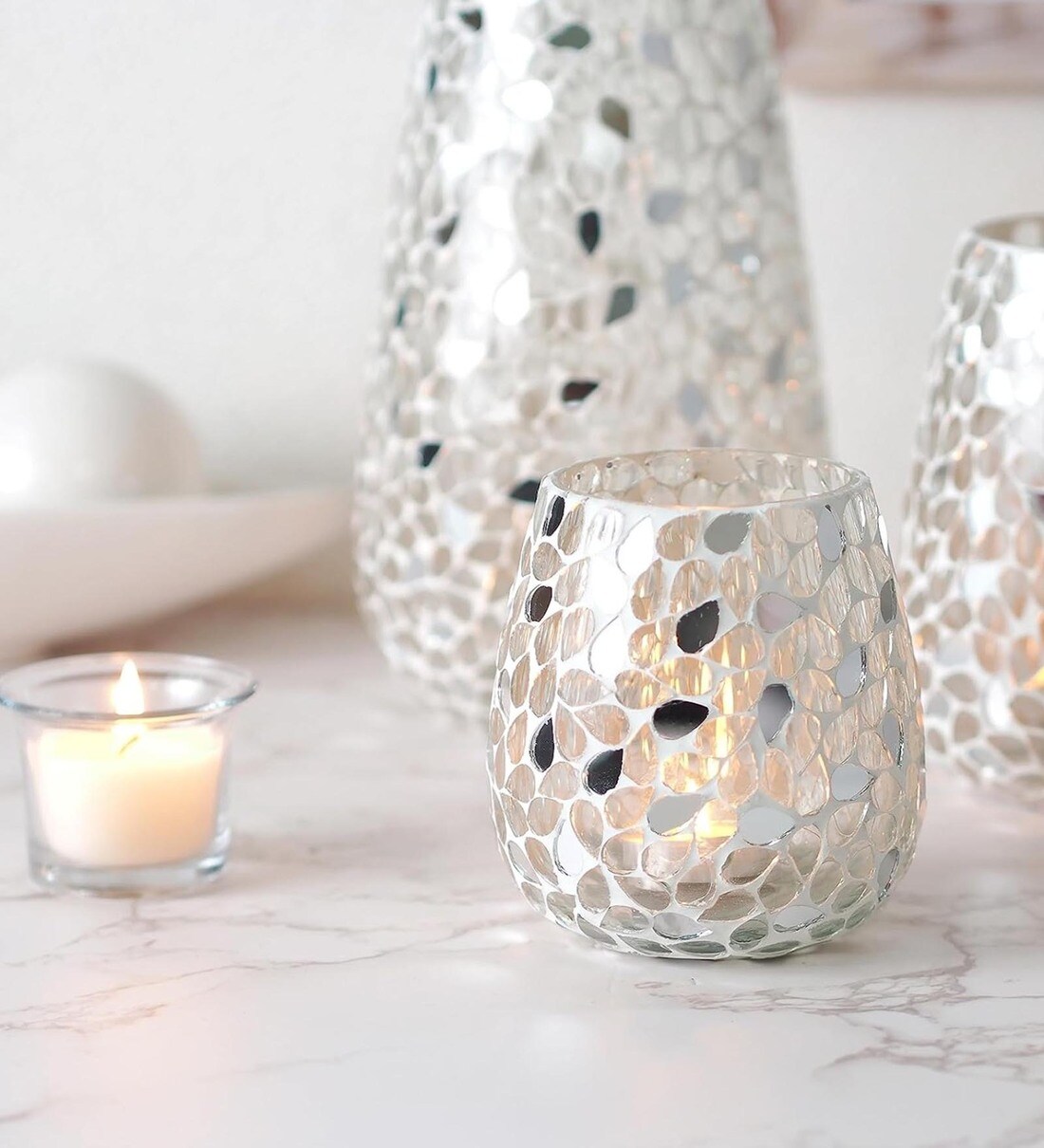 Buy Silver Glass (Set Of 3) Tea Light Holders at 21% OFF by Hosley ...