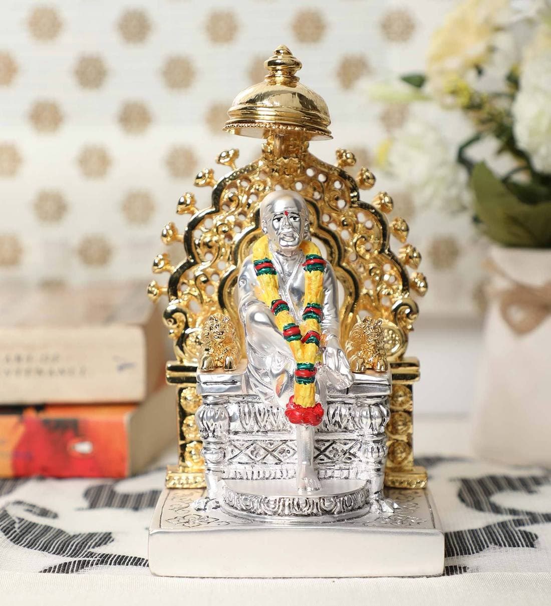 Buy Silver Metal SILVER MATT SAI BABA WITH SINGHASHAN by AARYA Online ...