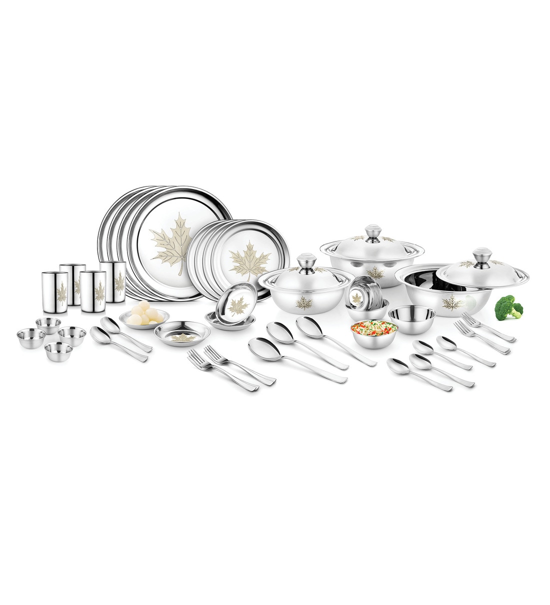 Buy Heavy Gauge Stainless Steel Laser Design Dinner Set - 46 Pieces at ...