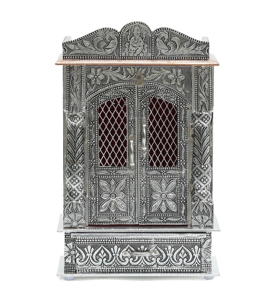 Buy Silver & Aluminium Coated Wood Pooja Mandir With Door By Craft Tree ...