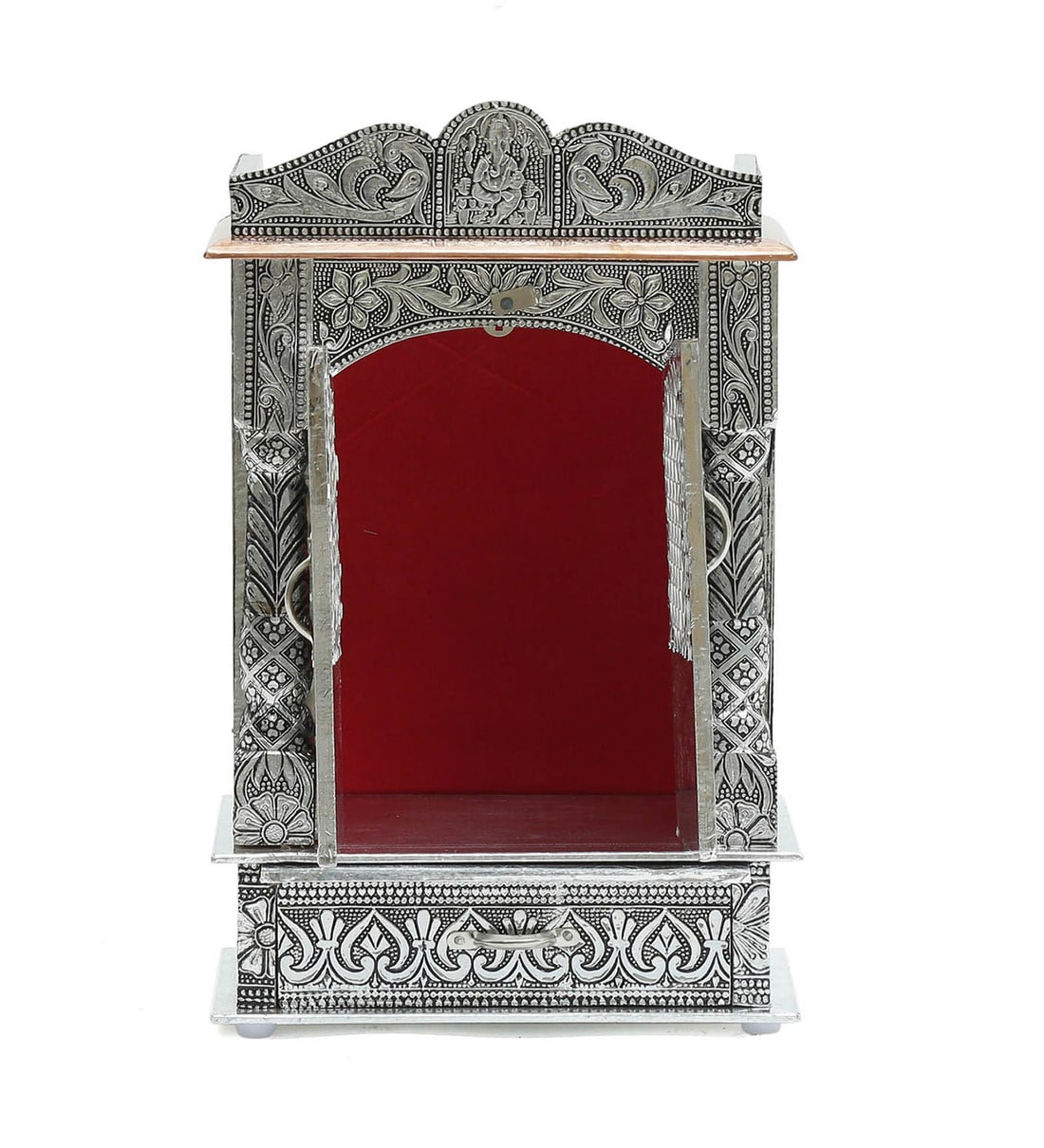 Buy Silver & Aluminium Coated Wood Pooja Mandir With Door By Craft Tree ...