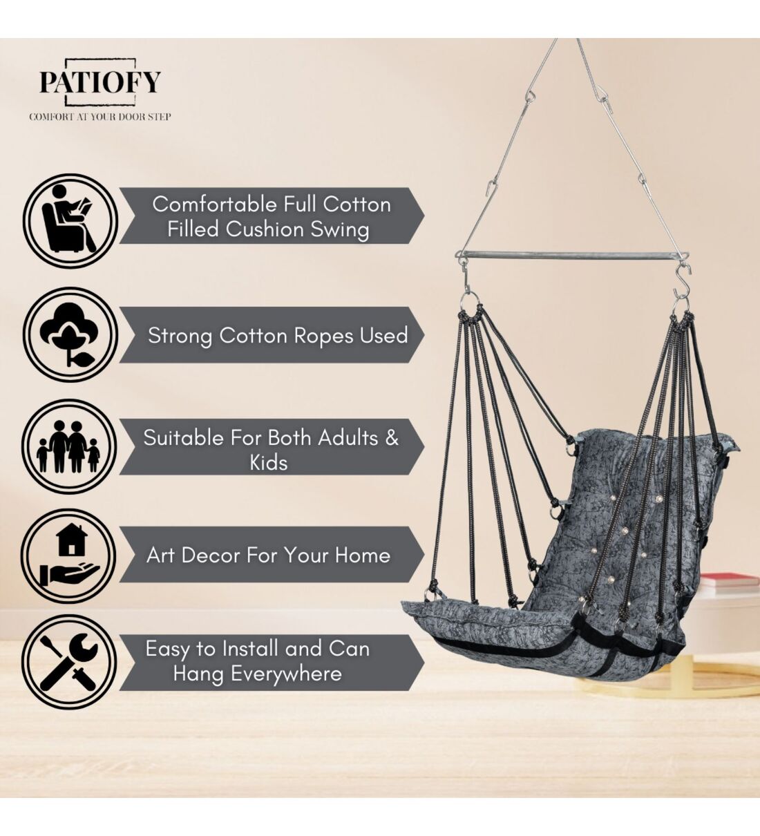 Buy Fabric Swing in Grey Colour by Patiofy Online - Swings - Swings ...