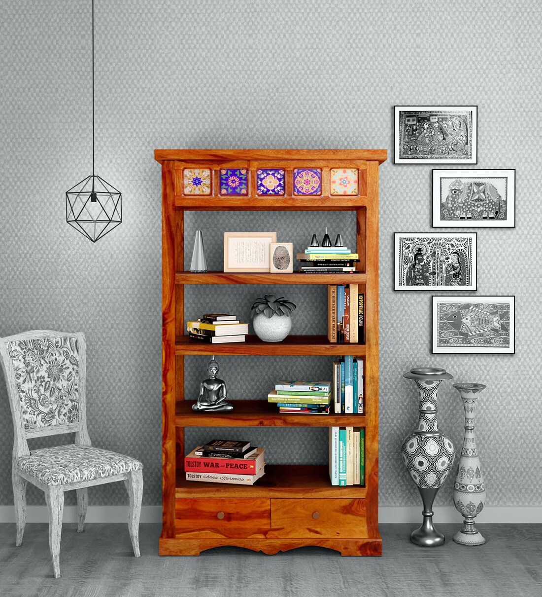 Buy Siramika Sheesham Wood Book Shelf In Honey Oak Finish Online ...