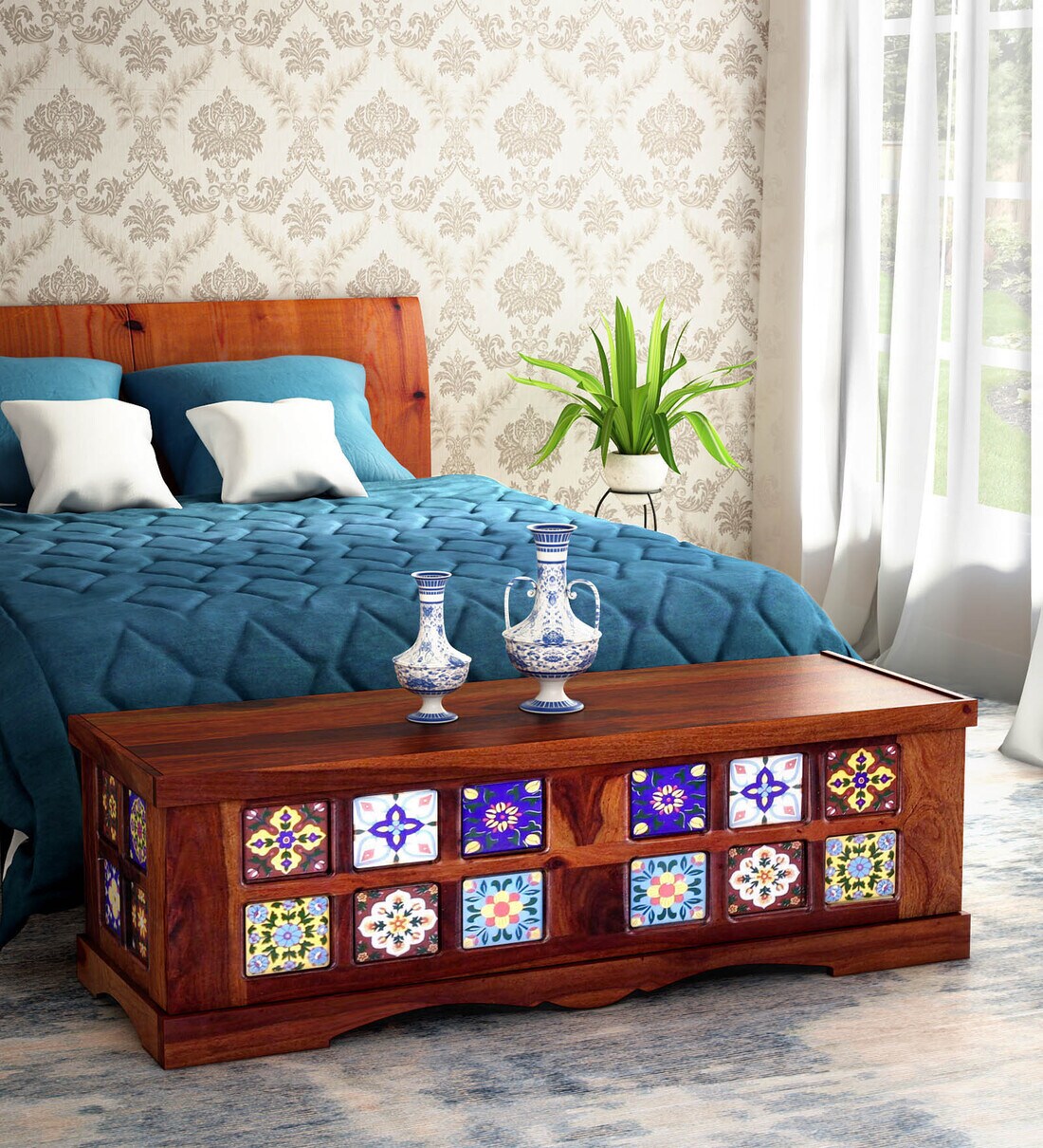 Buy Siramika Sheesham Wood Linen Trunk in Honey Oak Finish by Mudramark ...