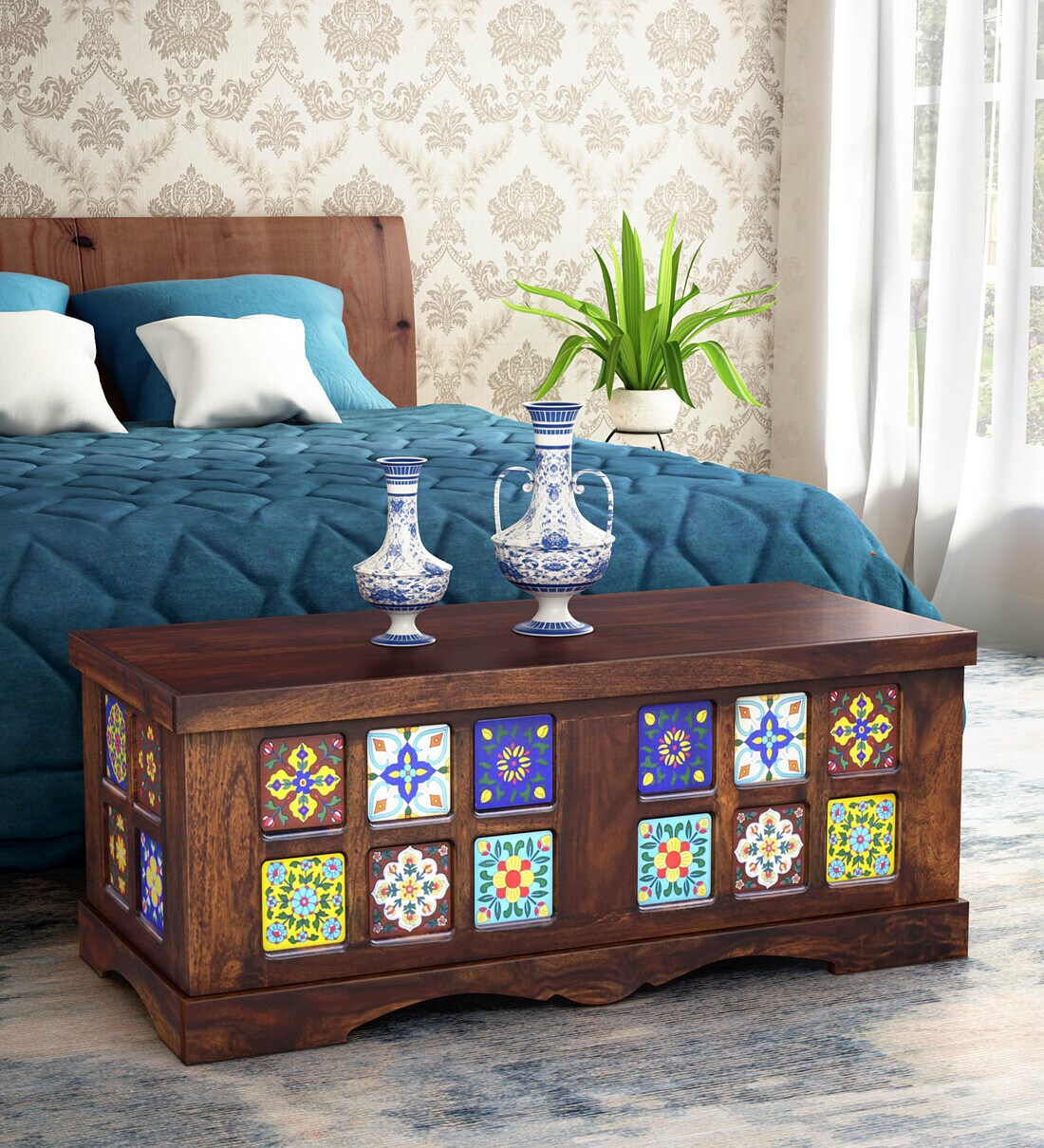 Buy Siramika Sheesham Wood Linen Trunk in Provincial Teak Finish by ...