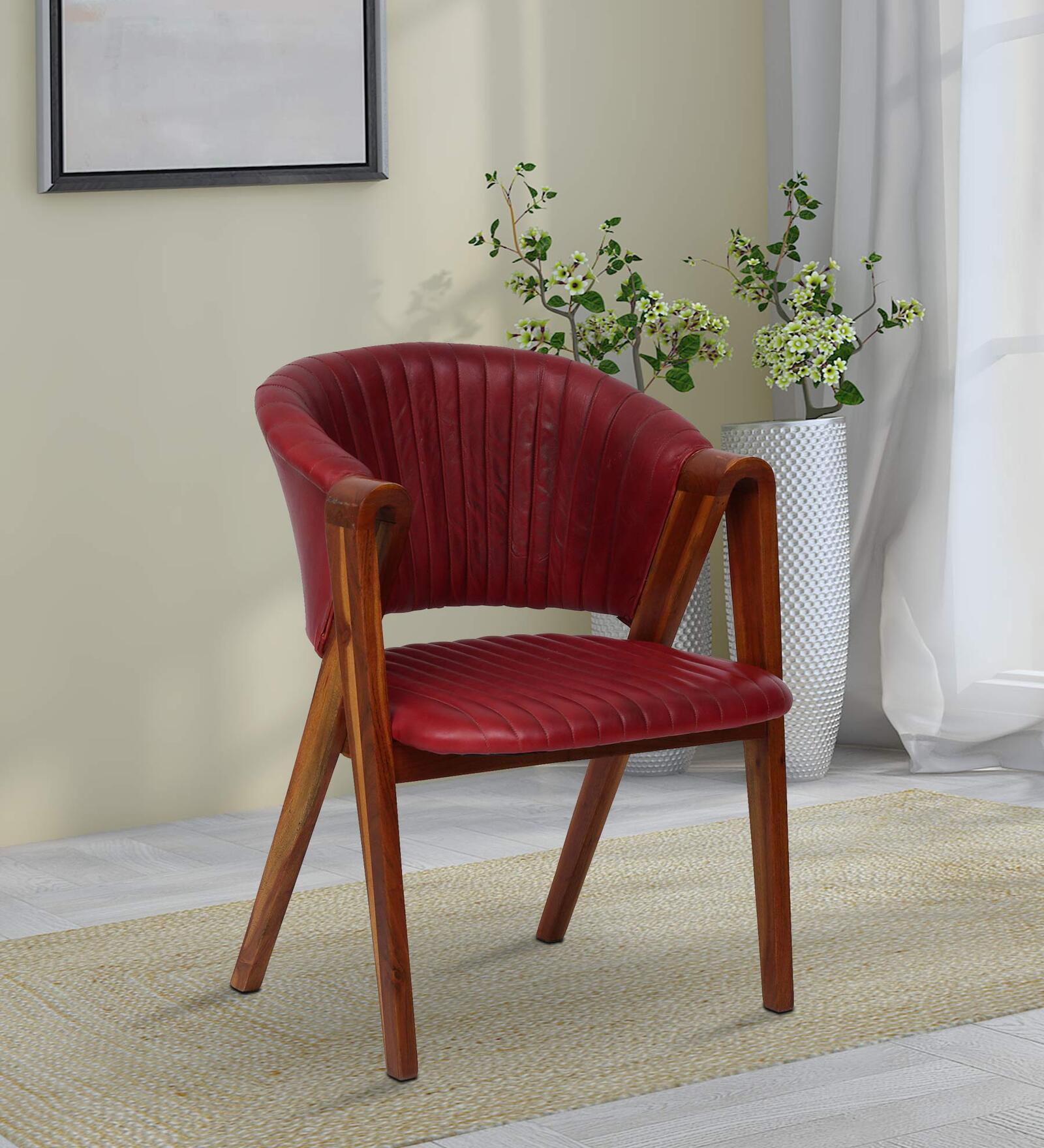 Buy Caldew Leather Arm Chair In Maroon Colour at 1% OFF by Amberville ...