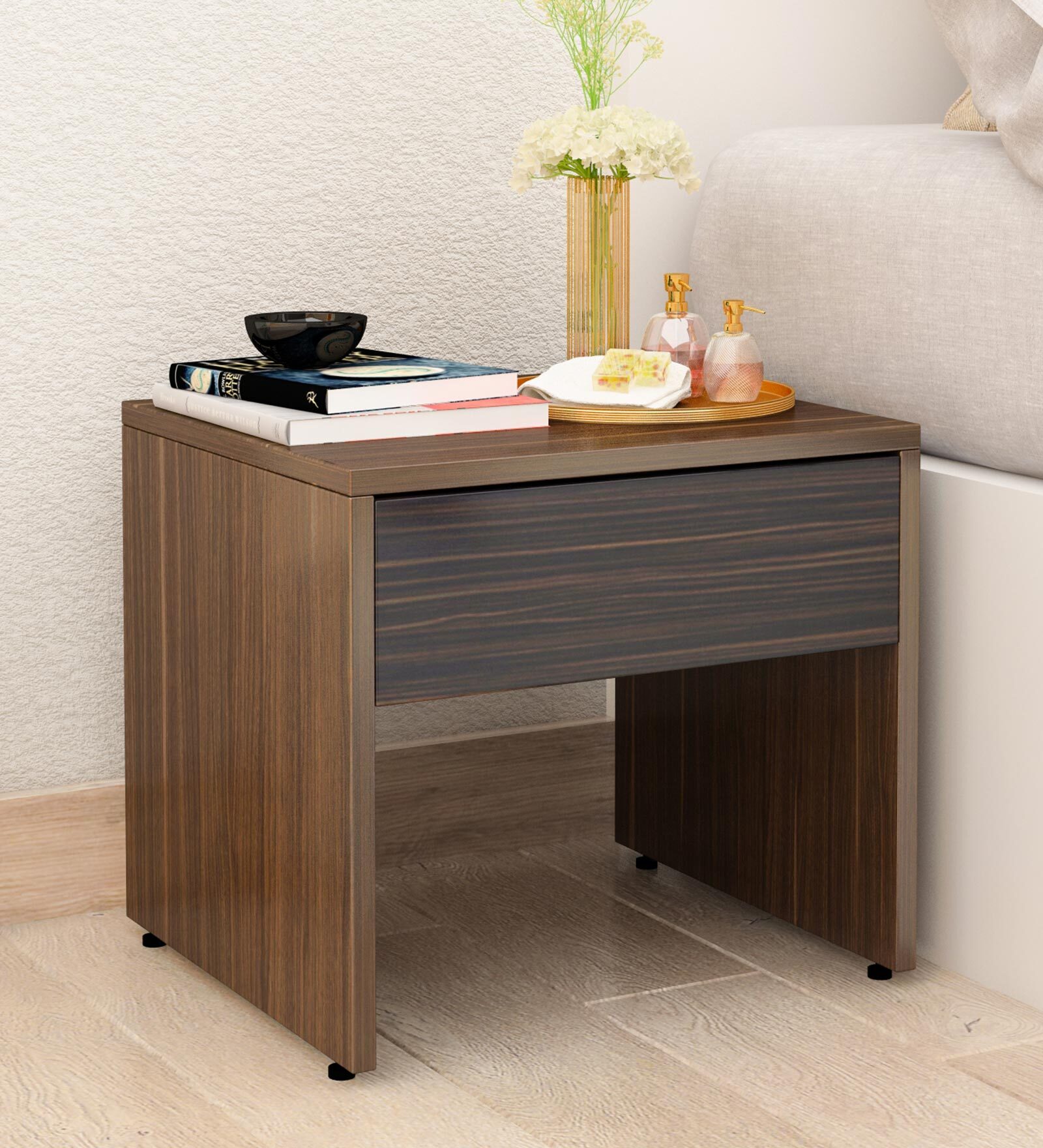 Buy Antonia Bedside Table in Cairo Walnut & Dark Ebony Finish with ...