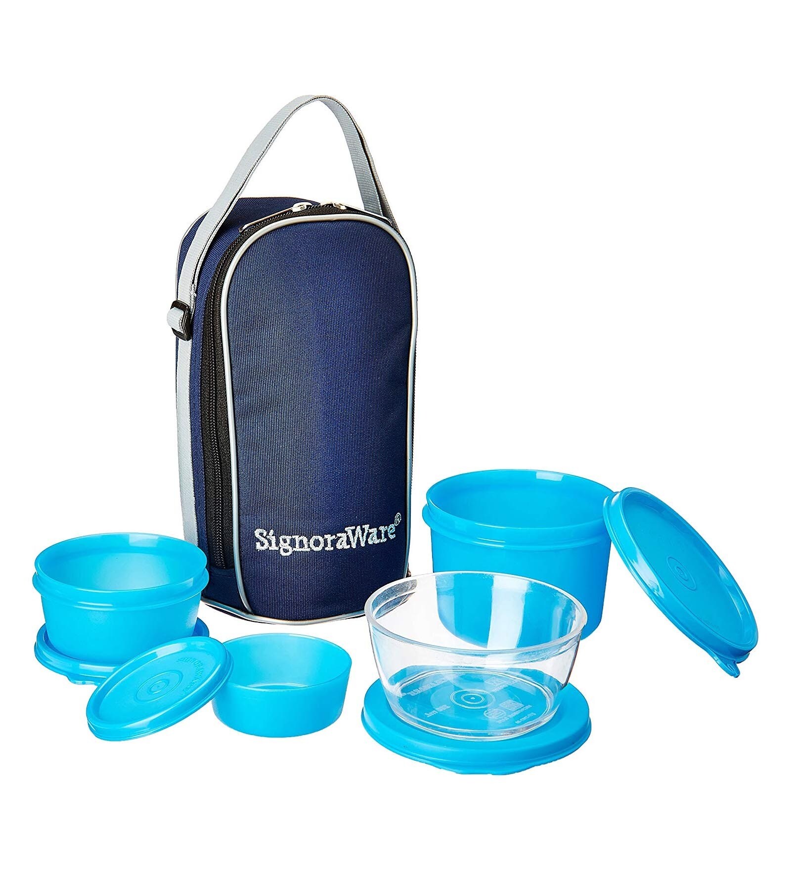 Buy Signoraware Celebrity Lunch Box w Bag, Blue, Set of 4 Online ...