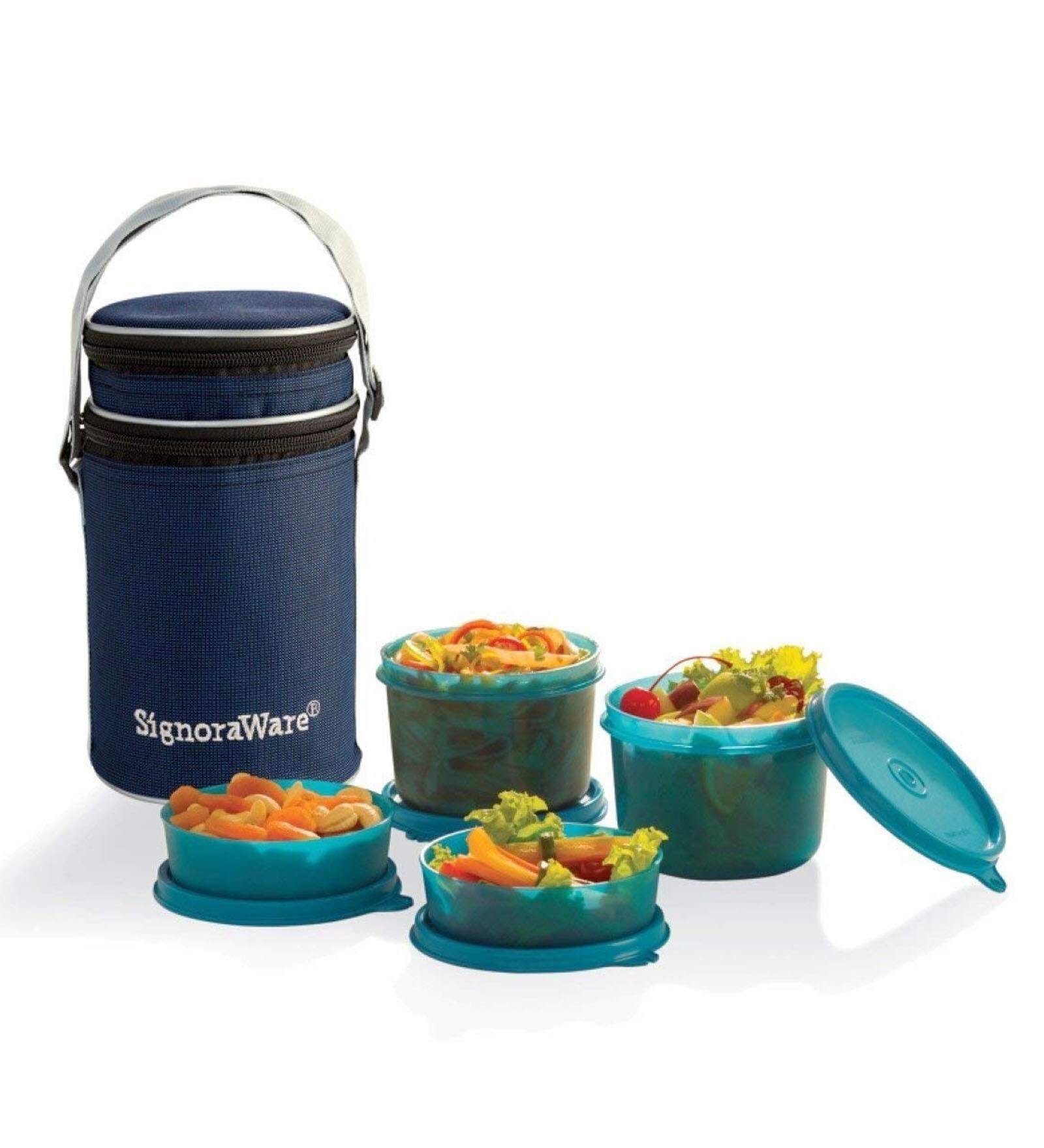 Buy Signoraware Executive Lunch Box w Bag, Blue, Set of 4 Online ...