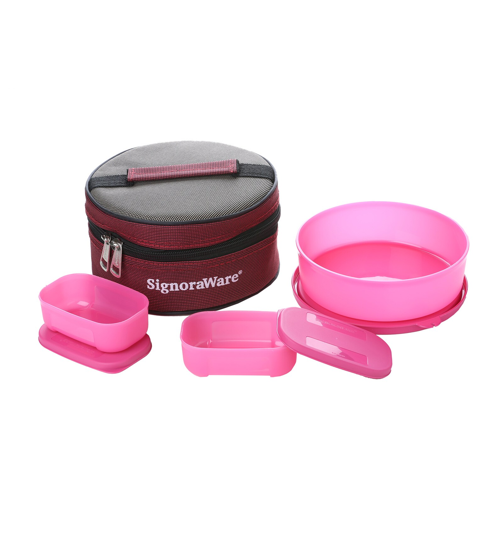 Buy Signoraware Pink Plastic Classic Lunch Box with Bag - Set of 3 ...