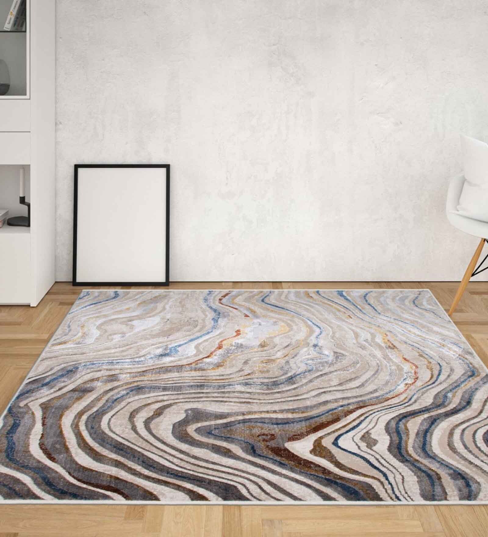Buy Grey Abstract Polyester 5 ft x 7 ft Machine Made Carpet by Apco at ...