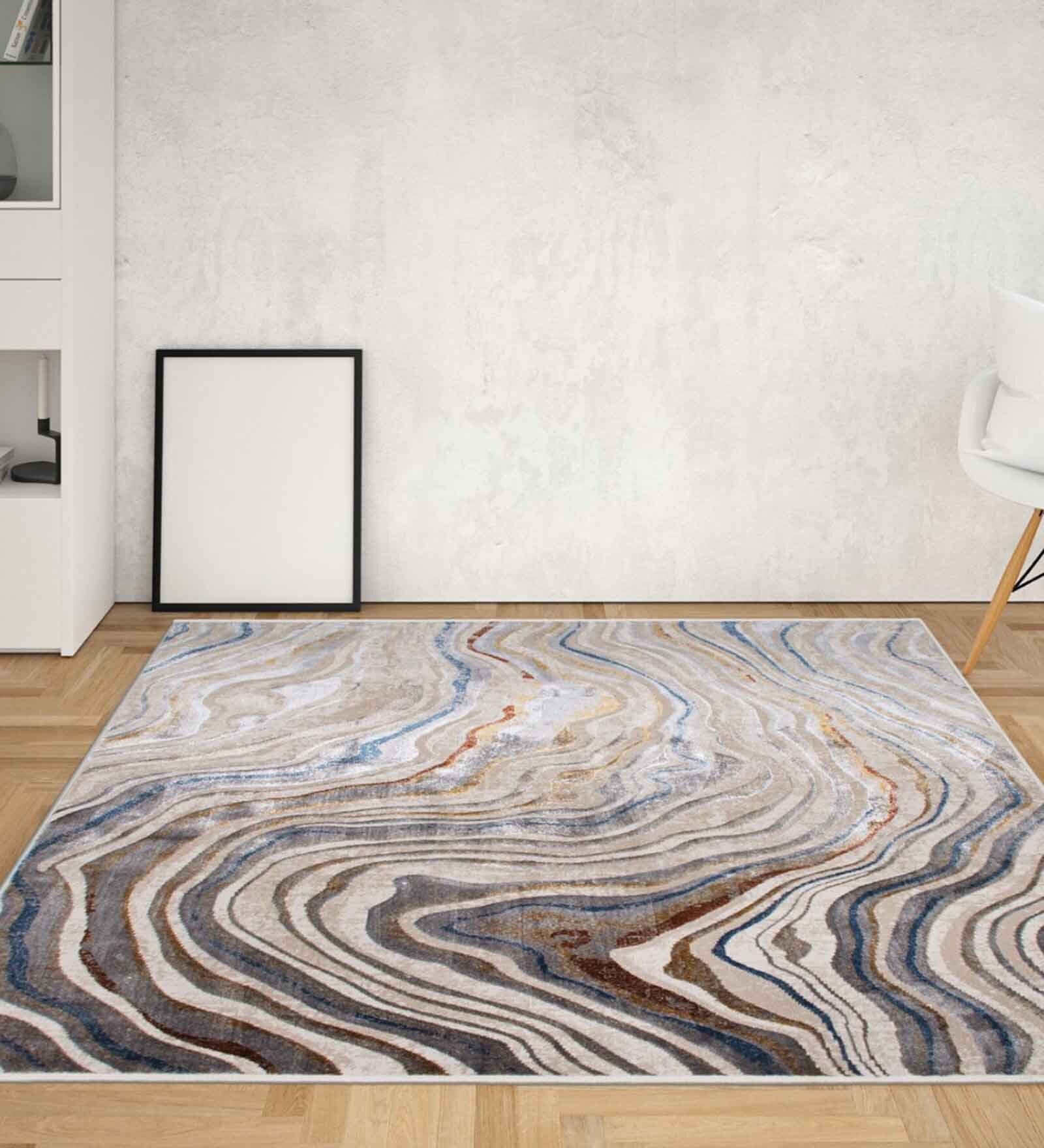 Buy Grey Abstract Polyester 6 ft x 9 ft Machine Made Carpet by Apco at ...
